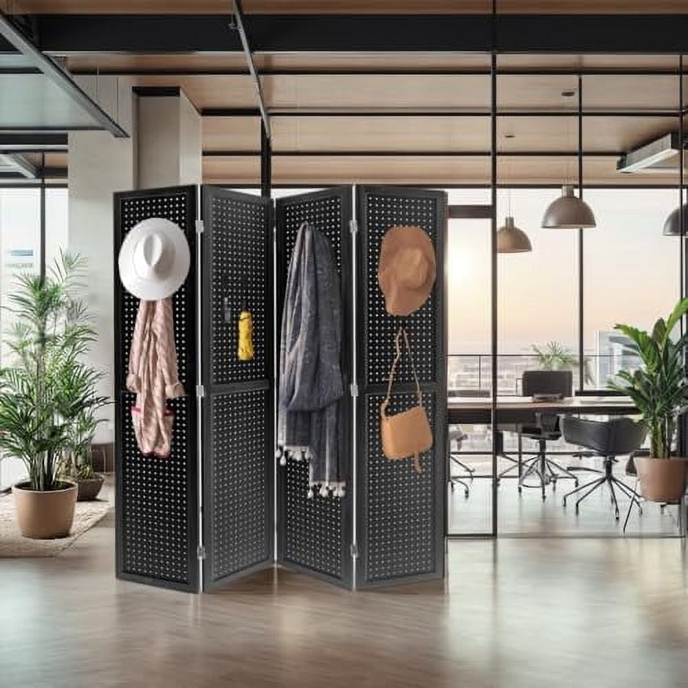 4 Panel Pegboard Display, Peg Board Room Divider Freestanding Folding ...