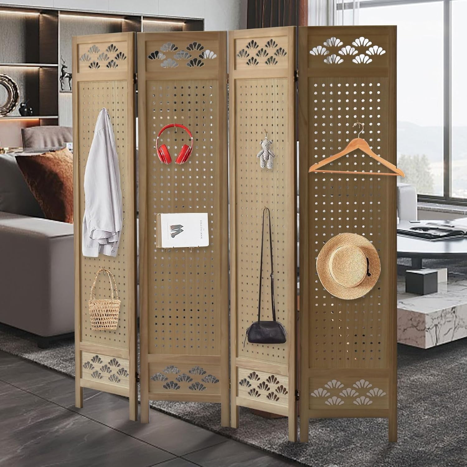 4 Panel Pegboard Room Divider, Room Dividers and Folding Privacy ...