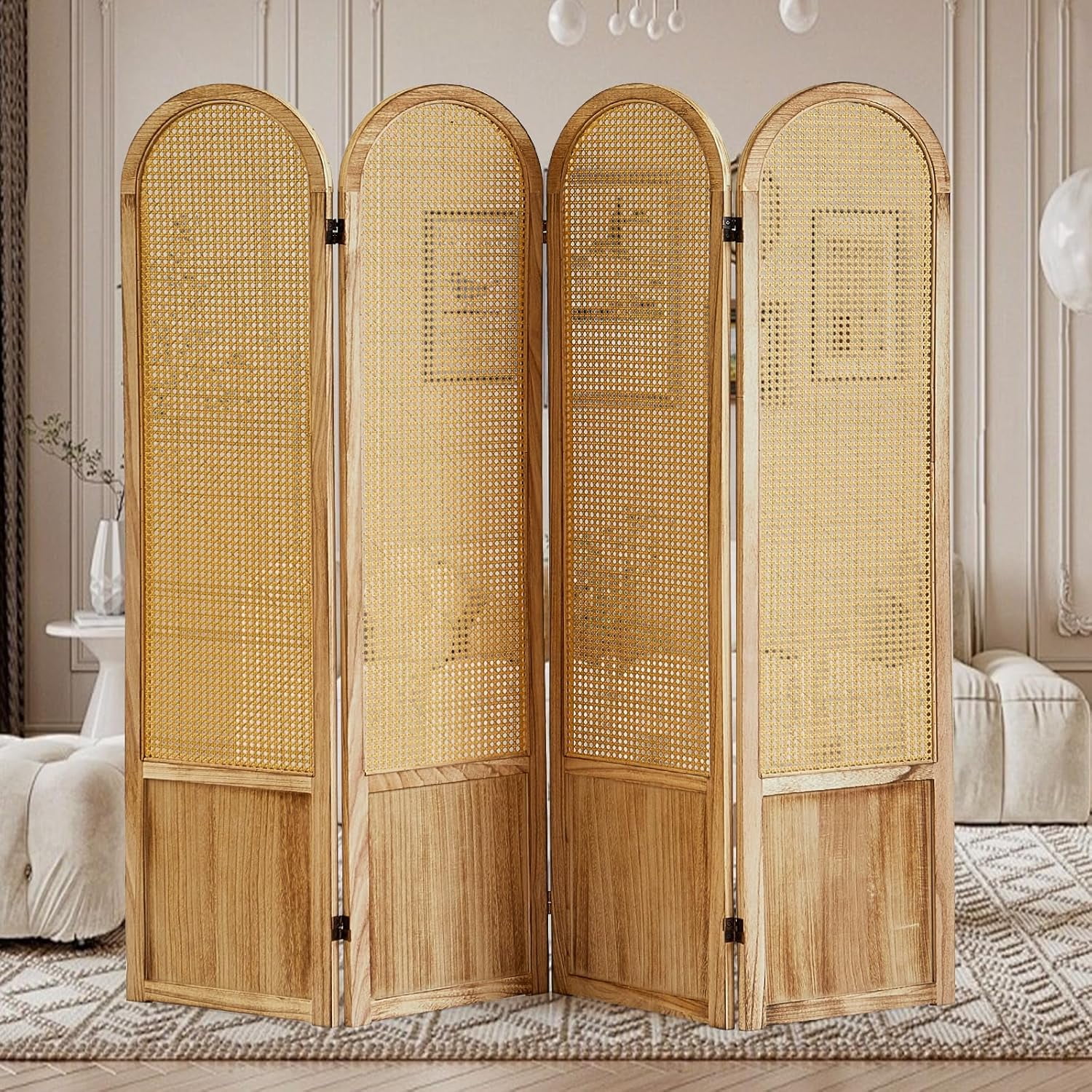 4 Panel Rattan Room Divier, Room Divider Panel and Folding Privacy ...