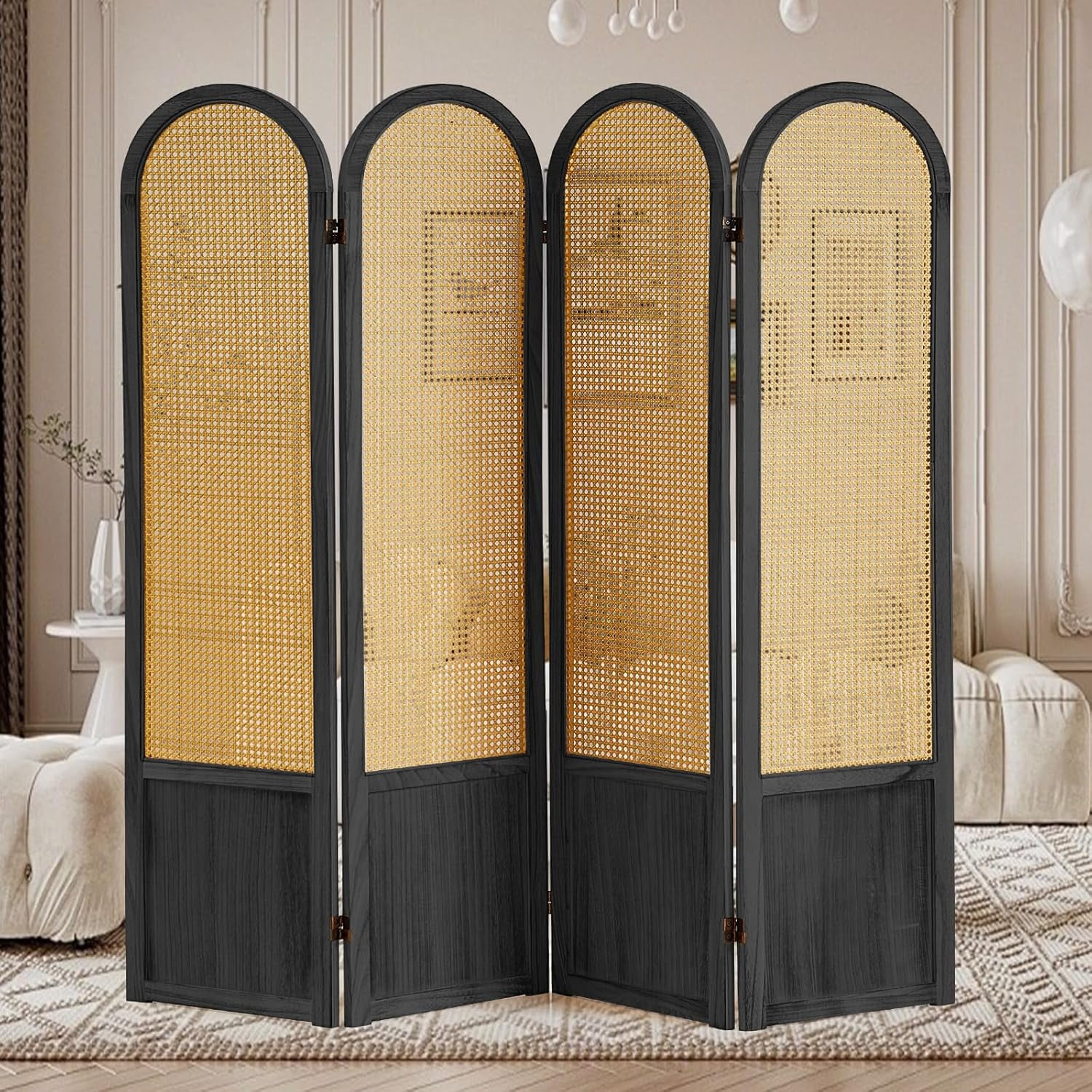 4 Panel Rattan Room Divier, Room Divider Panel and Folding Privacy ...