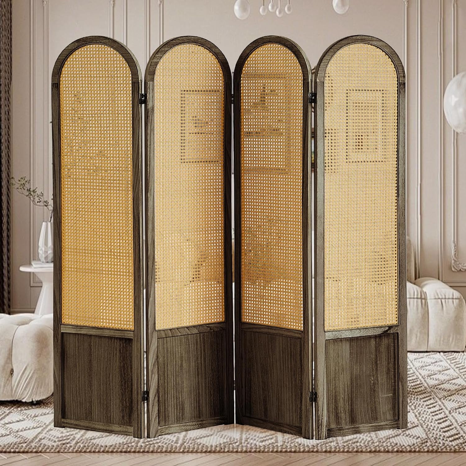 4 Panel Rattan Room Divier, Room Divider Panel and Folding Privacy ...