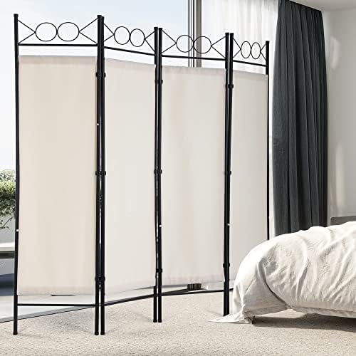 4 Panel Room Divider, 5.6FT Folding Portable Privacy Divider Metal ...