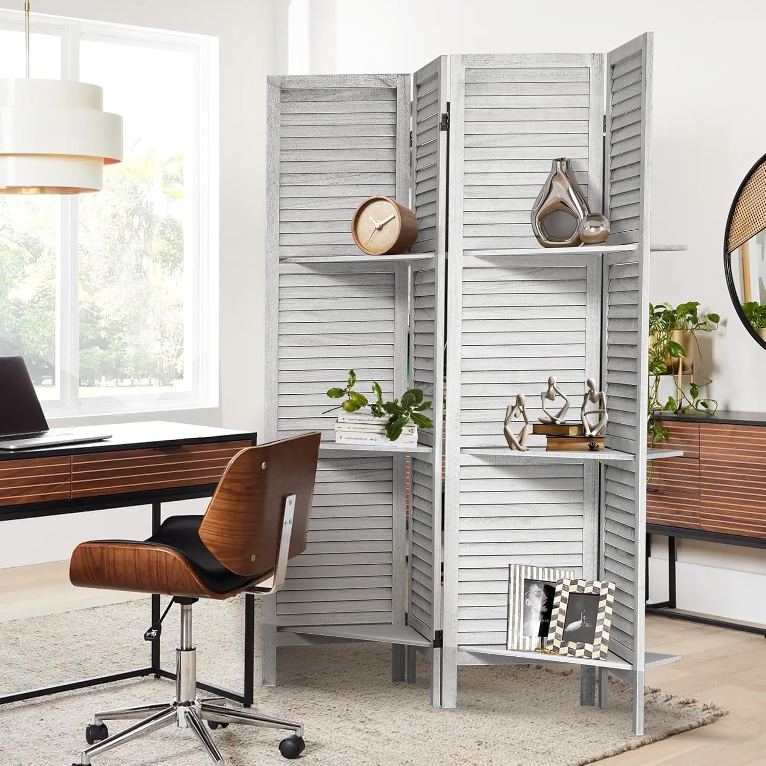 4 Panel Room Divider 5.6FT Louvered Design Room Dividers with Display ...