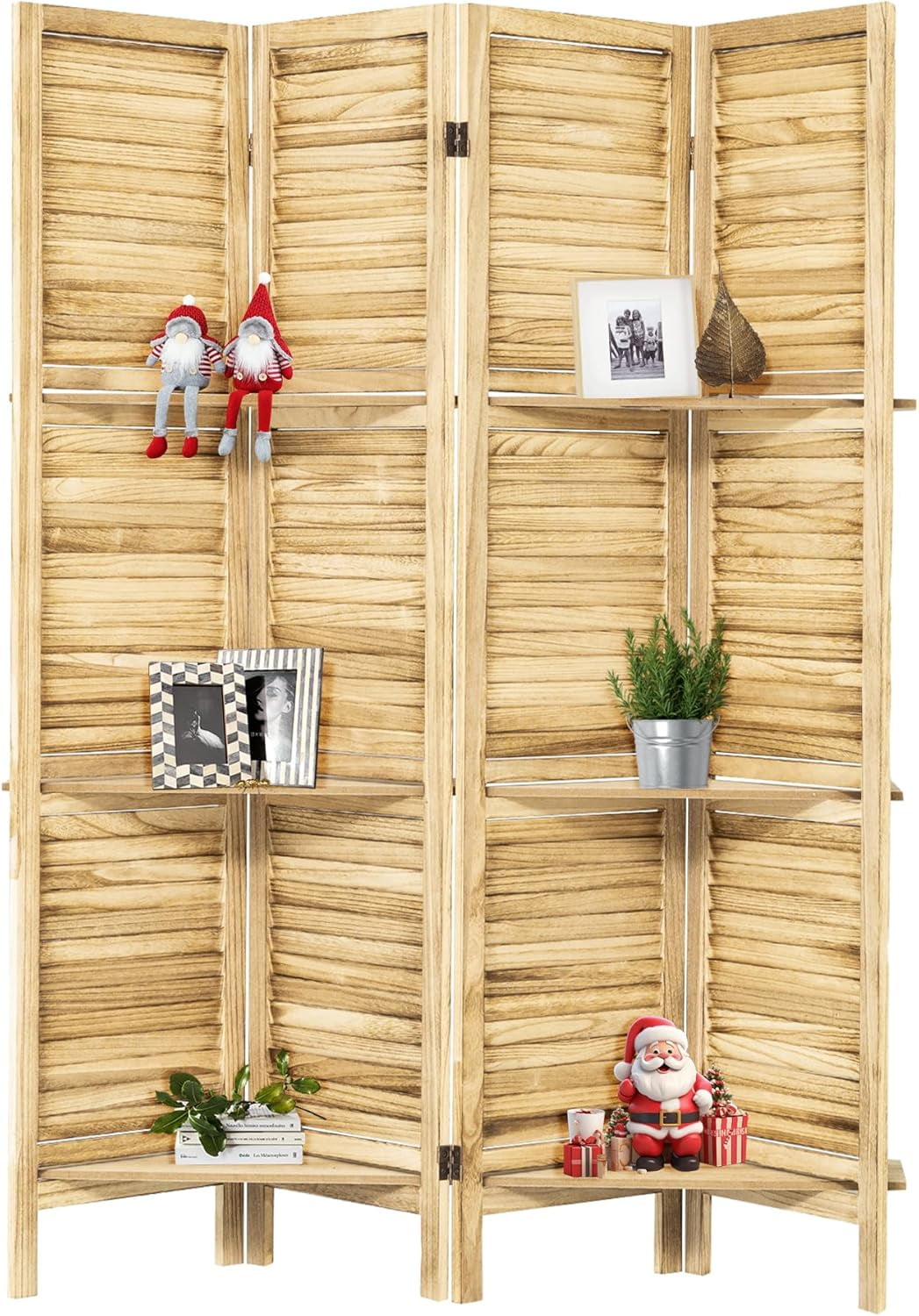 4 Panel Room Divider,5.6FT Wood Carved Room Dividers with Display ...