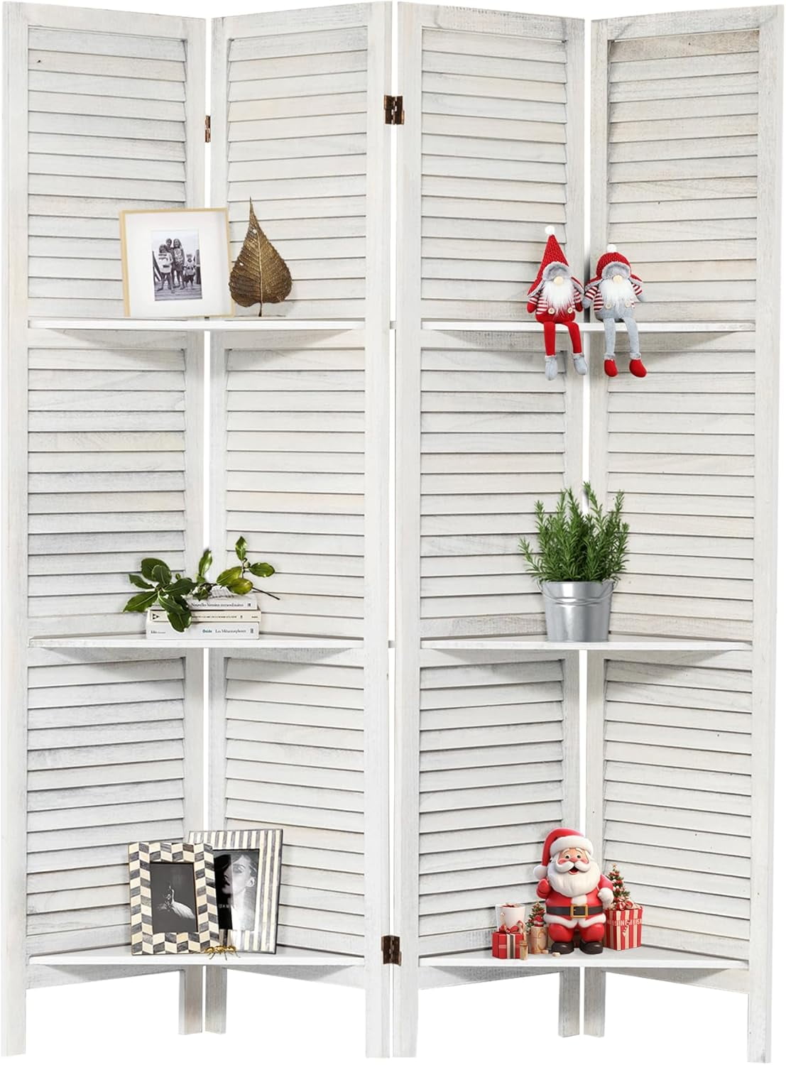 4 Panel Room Divider,5.6FT Wood Carved Room Dividers with Display ...