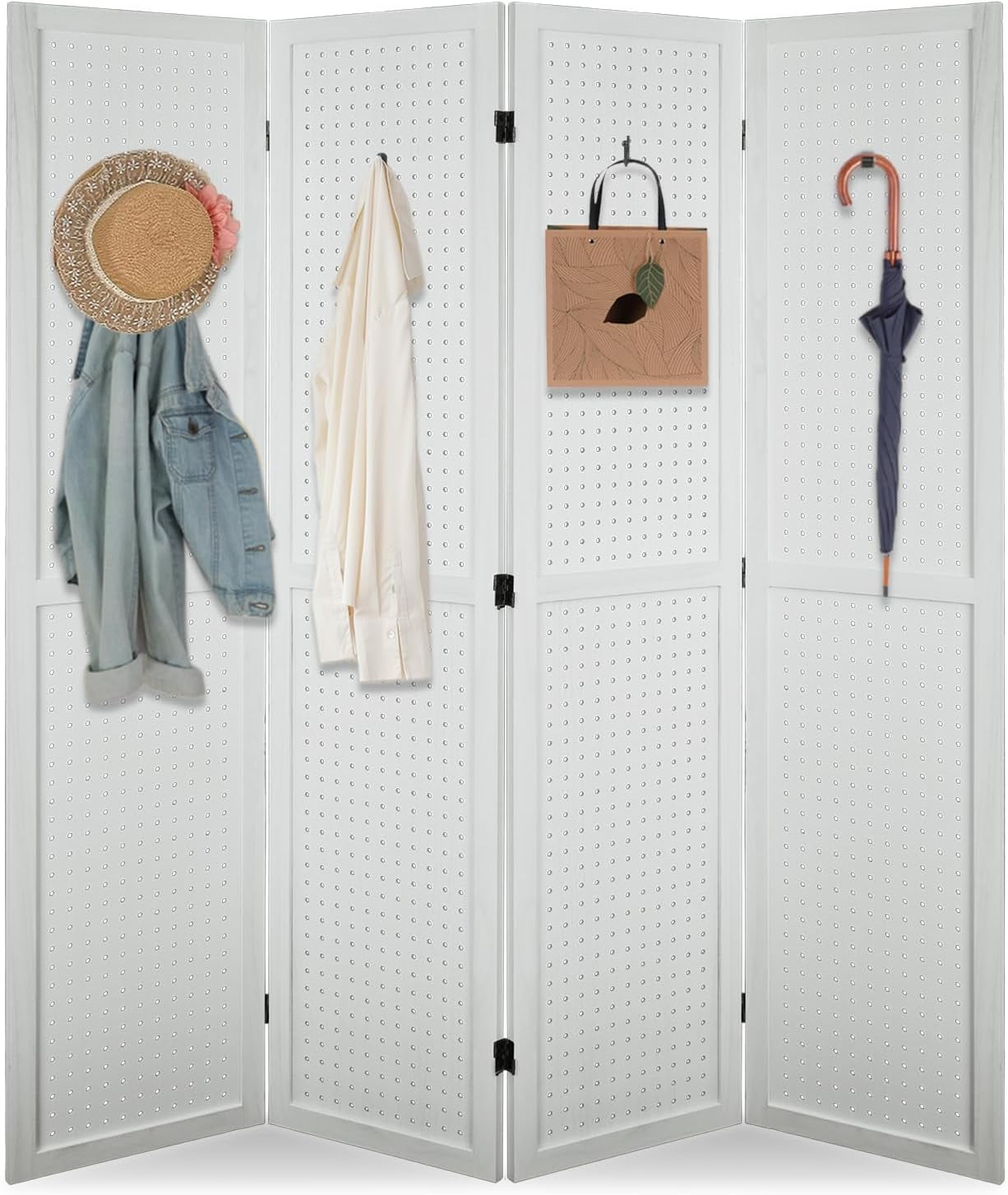 4 Panel Room Divider 5.6Ft Pegboard Display Wooden Room Divider Folding ...