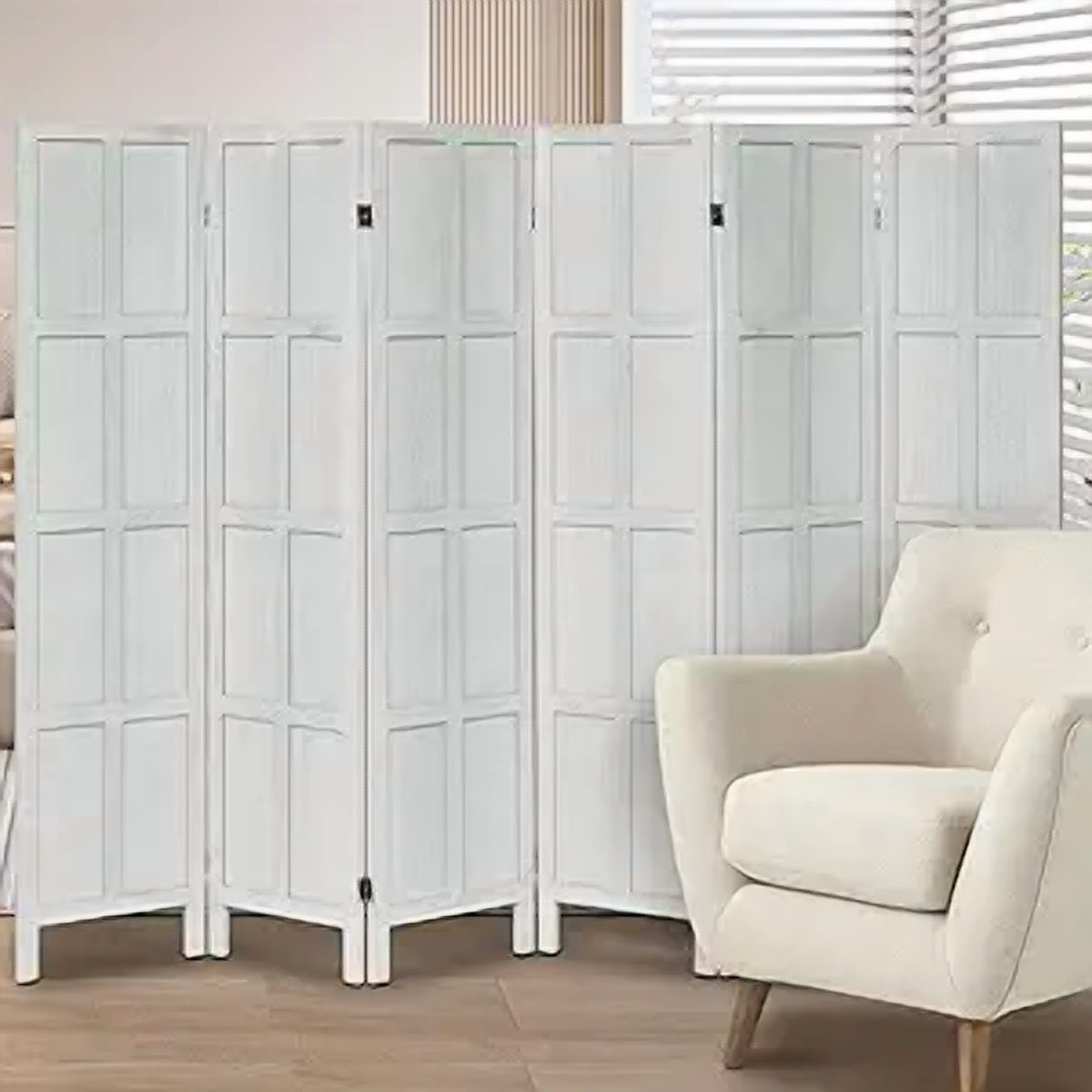 4 Panel Room Divider, 5.6Ft Tung Wood Room Divider Wall, Room Dividers ...