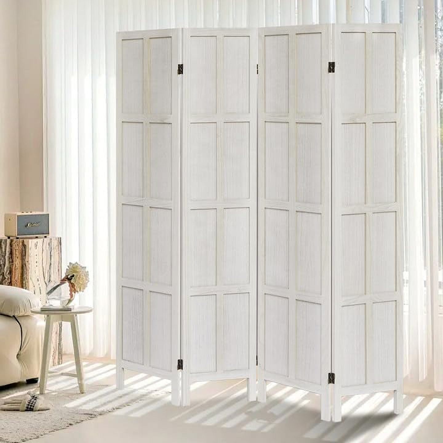 4 Panel Room Divider, 5.6Ft Wood Room Divider and Folding Privacy ...
