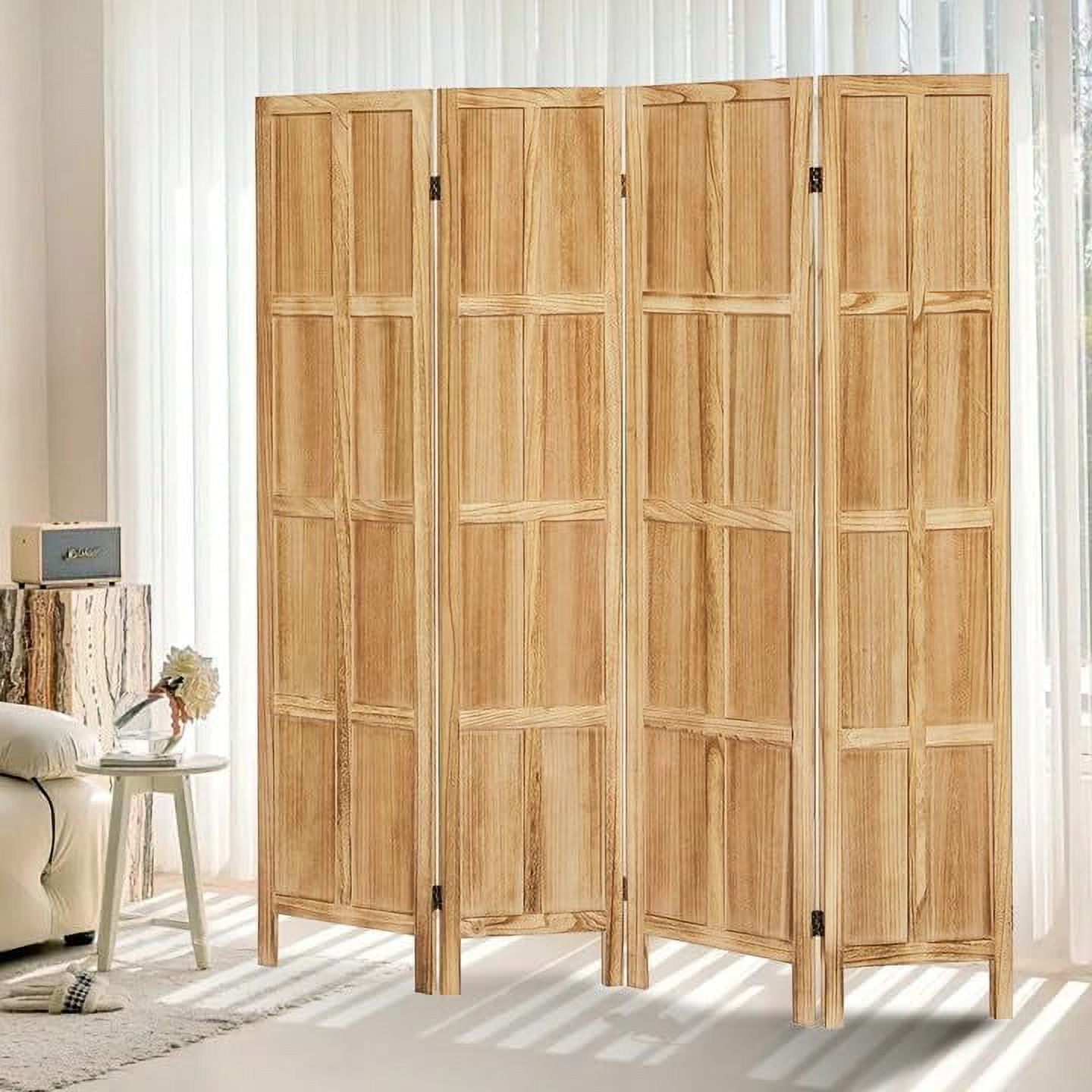4 Panel Room Divider, 5.6Ft Wood Room Divider and Folding Privacy ...