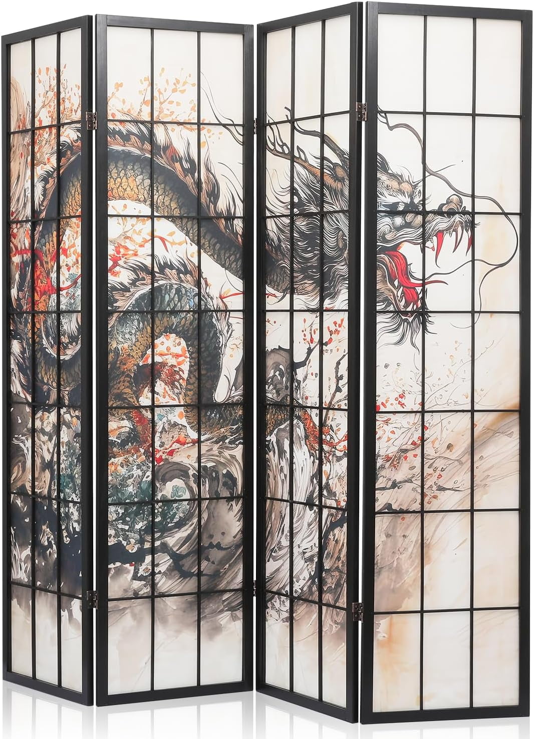 4 Panel Room Divider, 5.9 ft Wood Folding Privacy Screen for Room ...