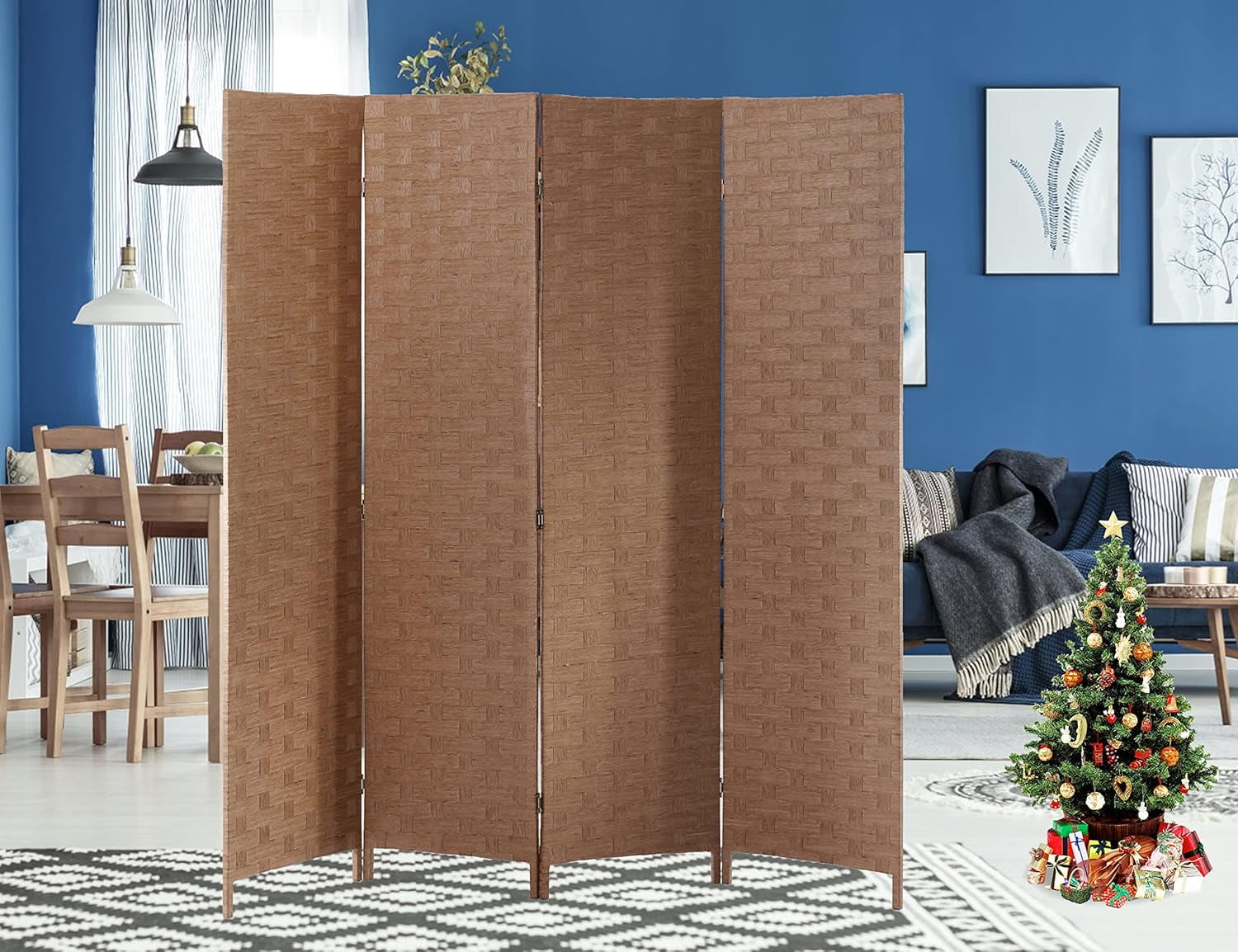 4 Panel Room Divider 6Ft Wall Divider Folding Privacy Screen Wood Room ...