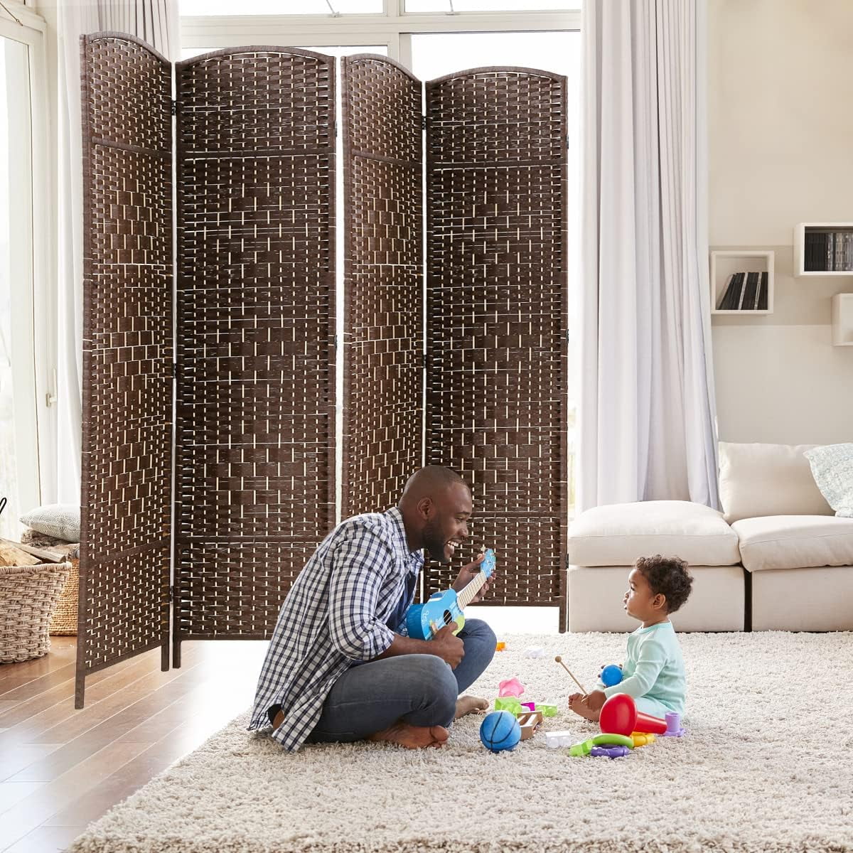 4 Panel Room Divider 6ft Tall Room Dividers and Folding Privacy Screens ...