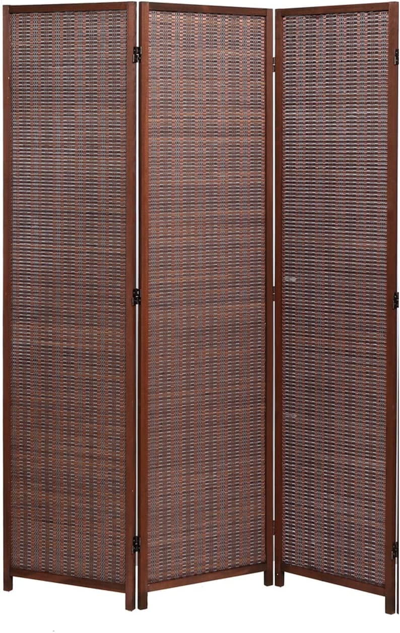 4 Panel Room Divider Brown Color Wood and Weave - Walmart.com