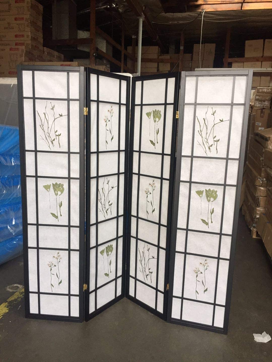 4 Panel Room Divider Coaster Oriental Floral - Black/Cherry/Natural by ...