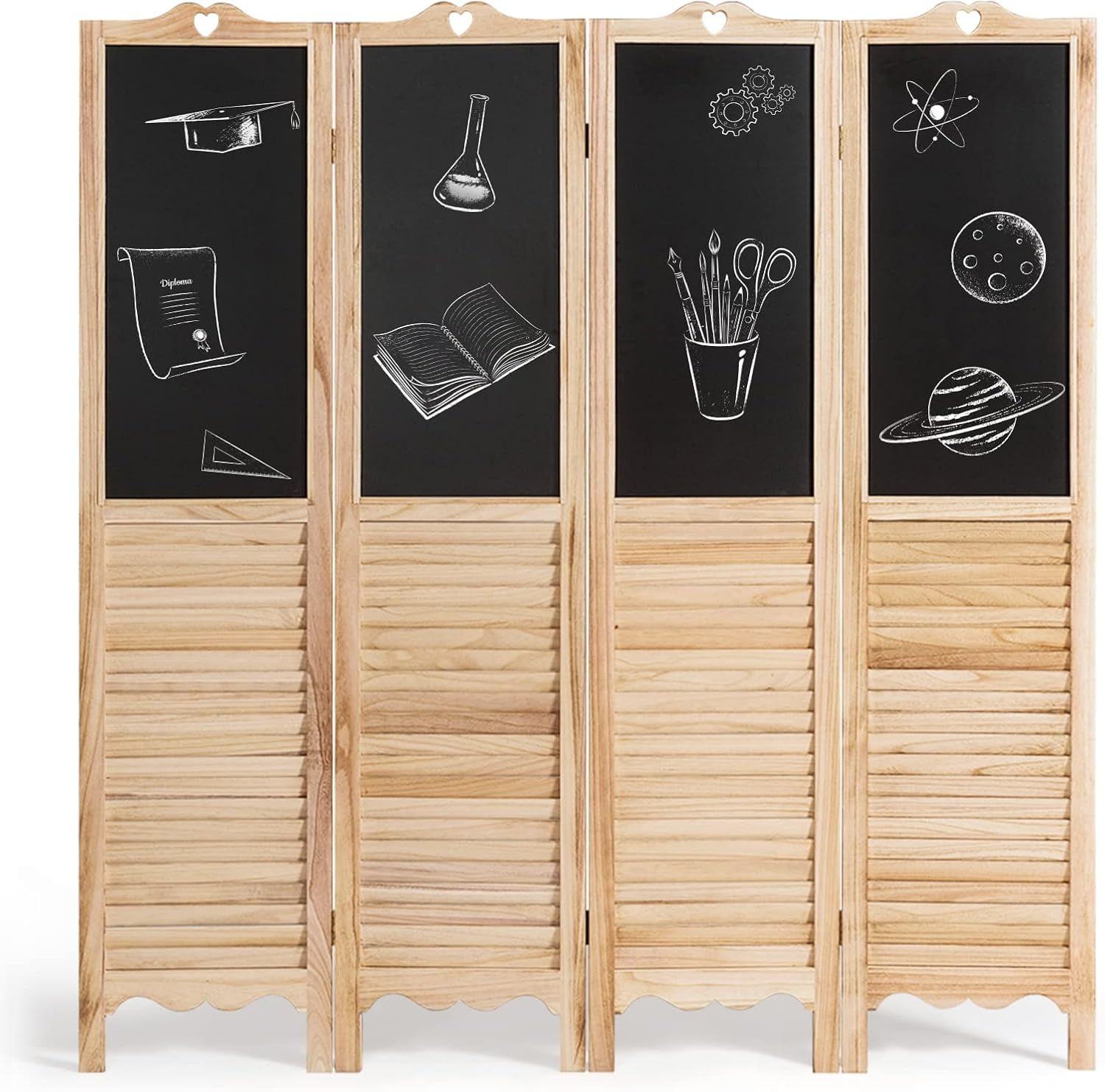 4 Panel Room Divider Folding Privacy Screen with Chalkboard Panels ...