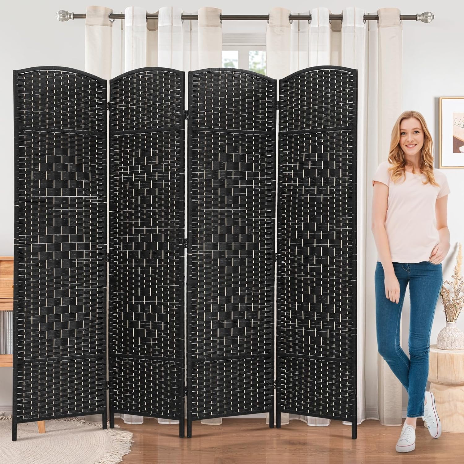 4 Panel Room Divider Folding Privacy Screens 6 FT Tall Wall Divider ...