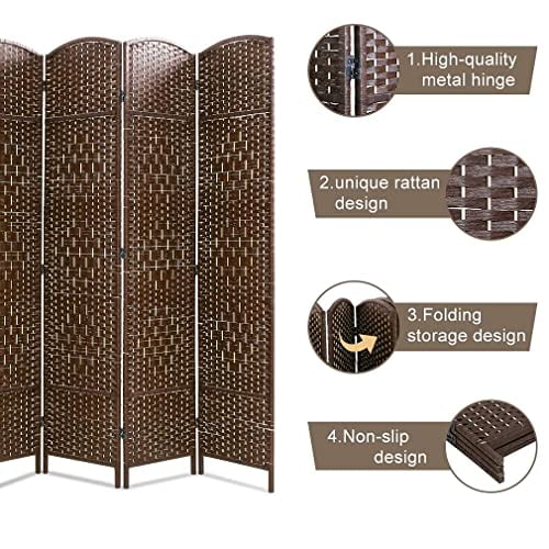 4 Panel Room Divider, Folding Privacy Screens Wall Divider with Dual ...