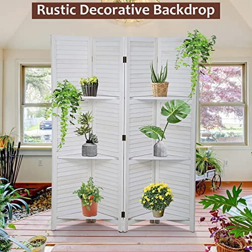 4 Panel Room Divider Folding Privacy Wooden Screen with Three Clever ...