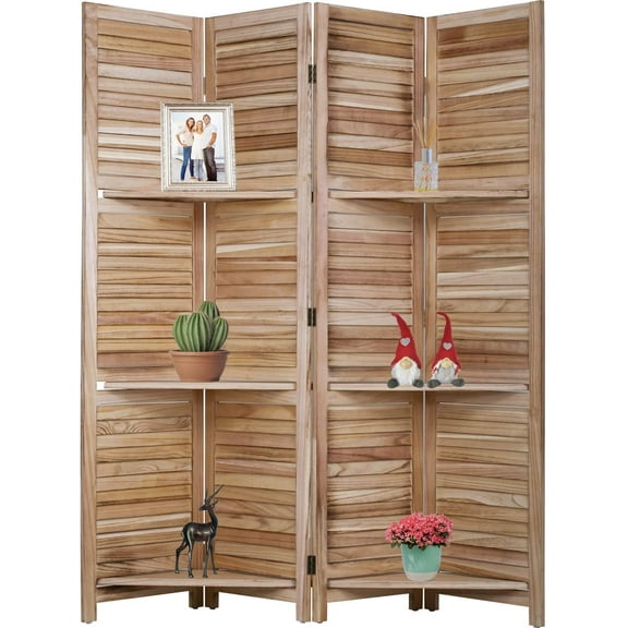 Wood Room Divider 4 Panel, 66.9" Tall Folding Privacy Screen, Wooden ...
