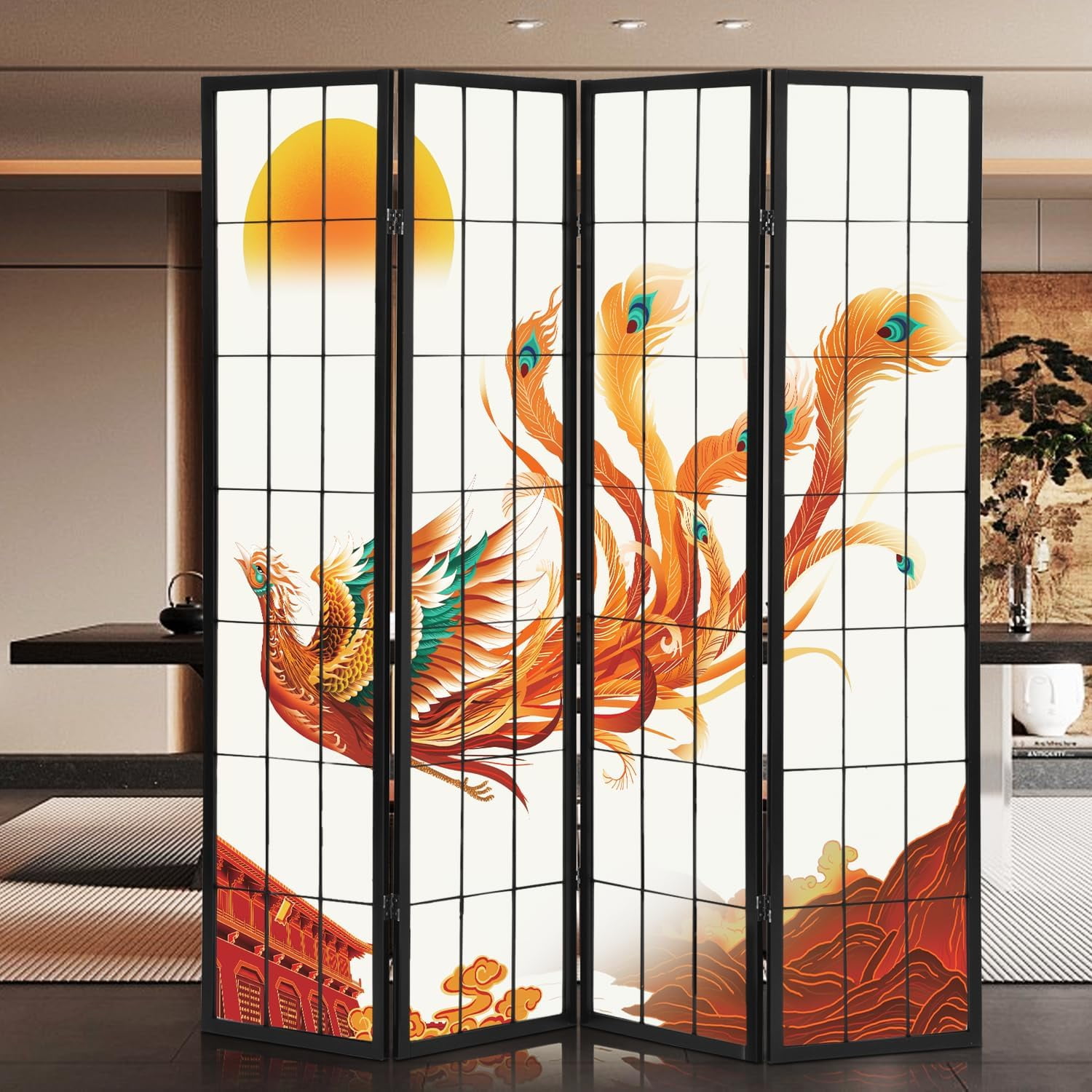 4 Panel Room Divider, Freestanding 5.9 ft Wood Folding Privacy Screen ...