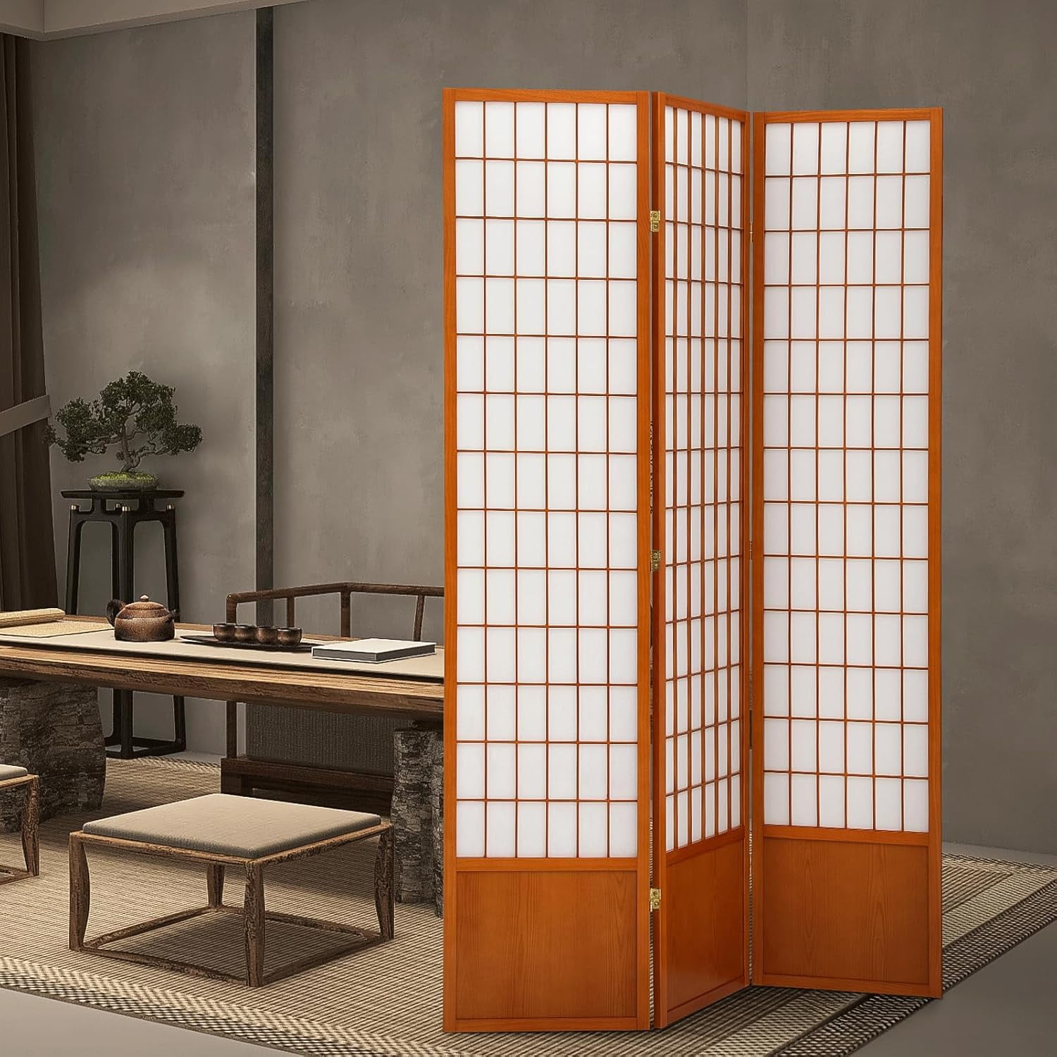4 Panel Room Divider, Freestanding Wood Folding Privacy Screen for Home ...