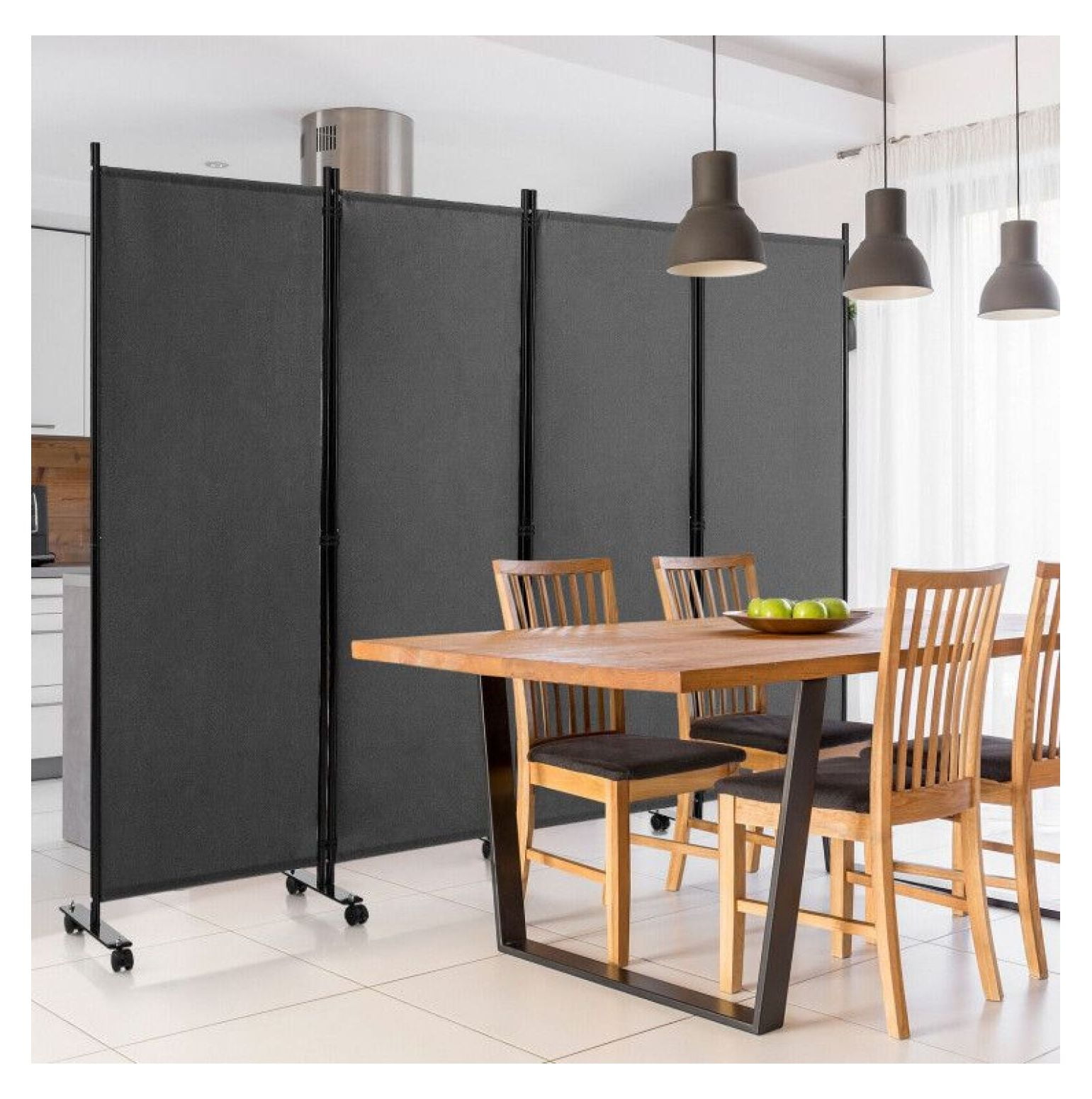4-Panel Room Divider Privacy Screen with Wheels, 89"x68" Foldable ...