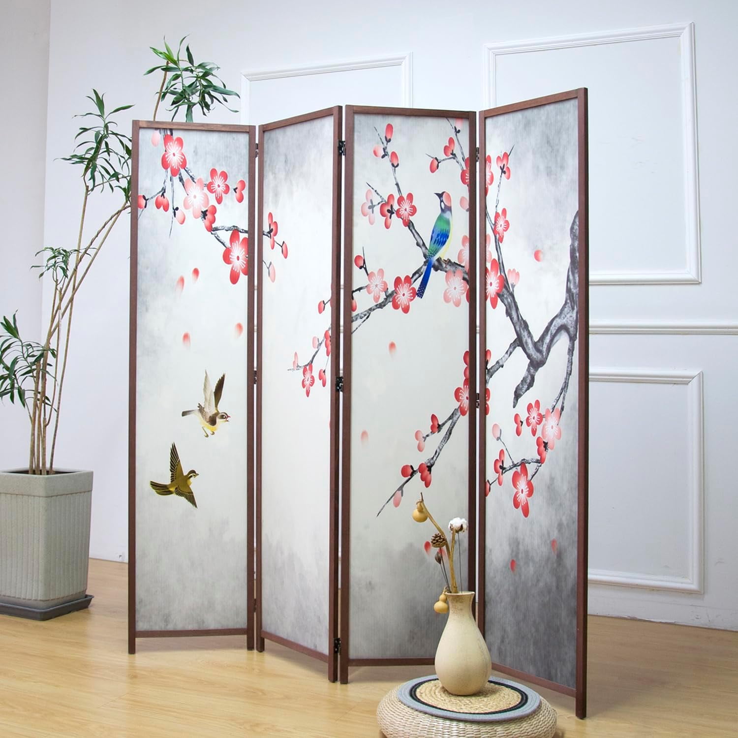 4 Panel Room Divider Screen,Double Faced Room Divider Folding Wall ...