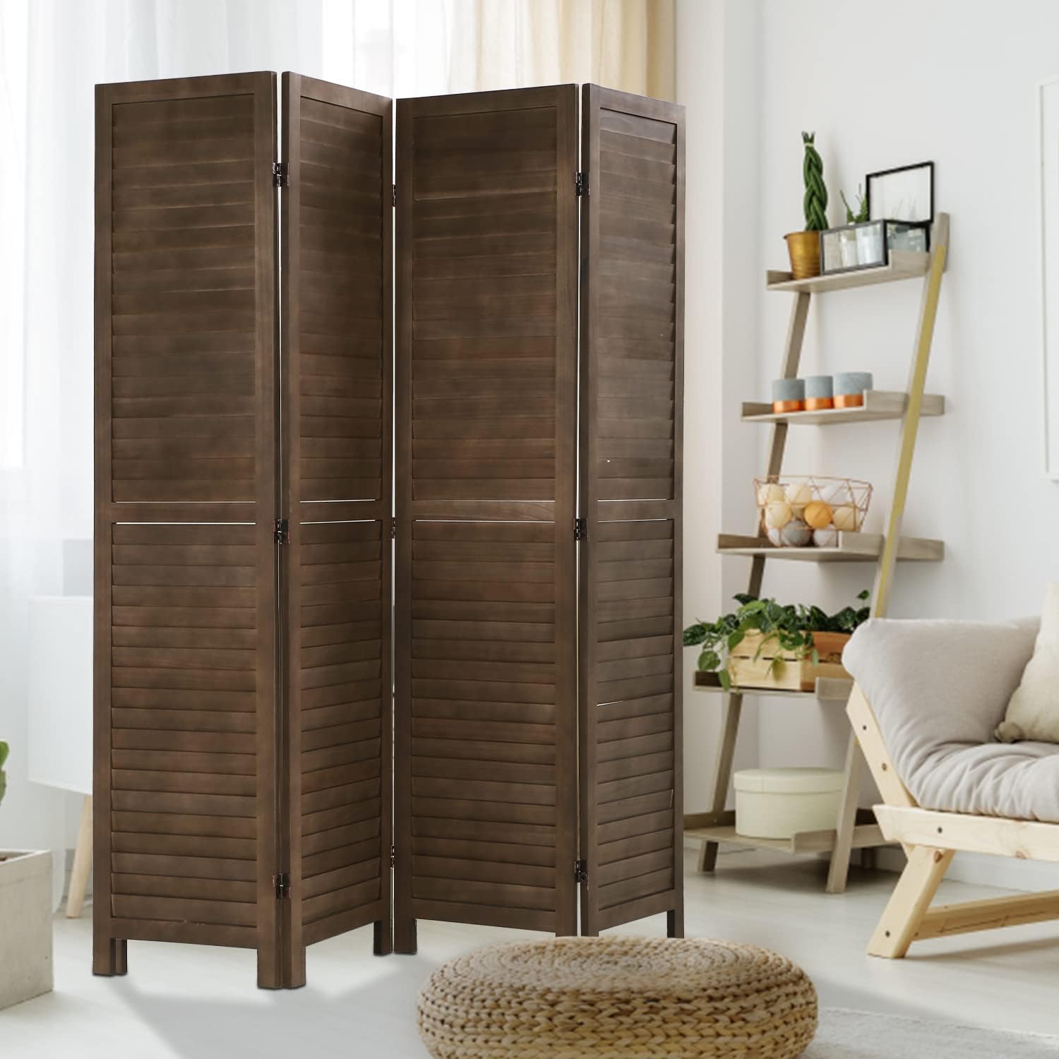 4 Panel Room Divider Screen, Wood Privacy Screen, 5.75Ft Indoor Wall ...