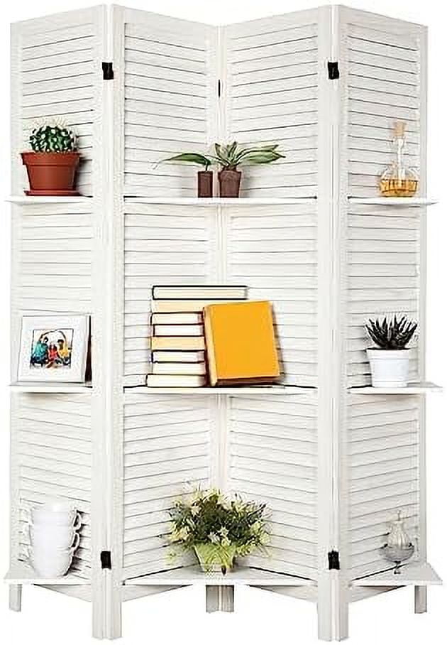 4 Panel Room Divider with Shelves 5.6Ft Tall Folding Partition Room ...