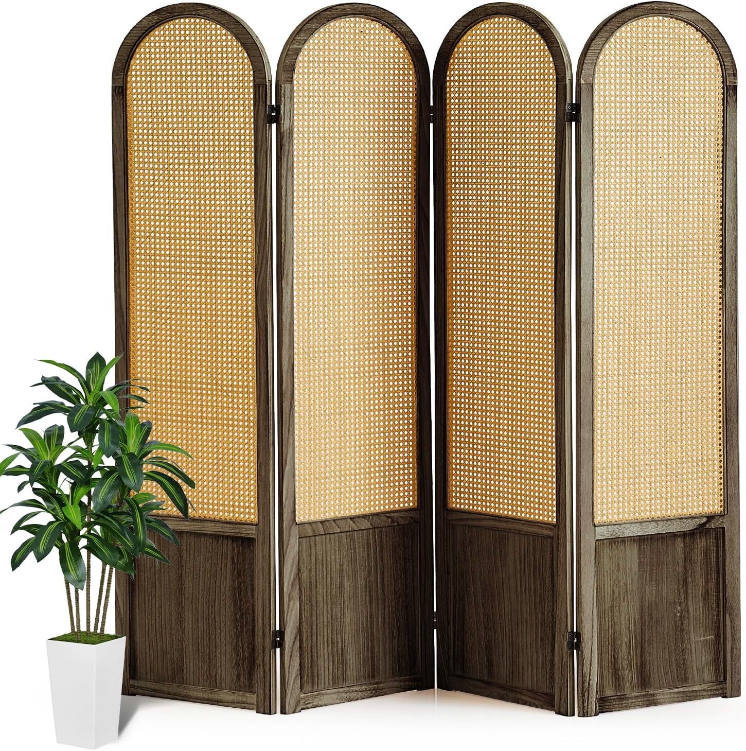 4 Panel Room Divider Wall, Folding Privacy Screen, Foldable Wood ...