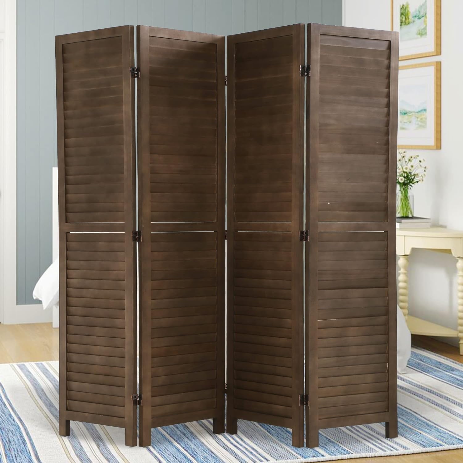 4 Panel Room Divider Wall Screen 5.58FT Tall Folding Wood Frame Privacy ...