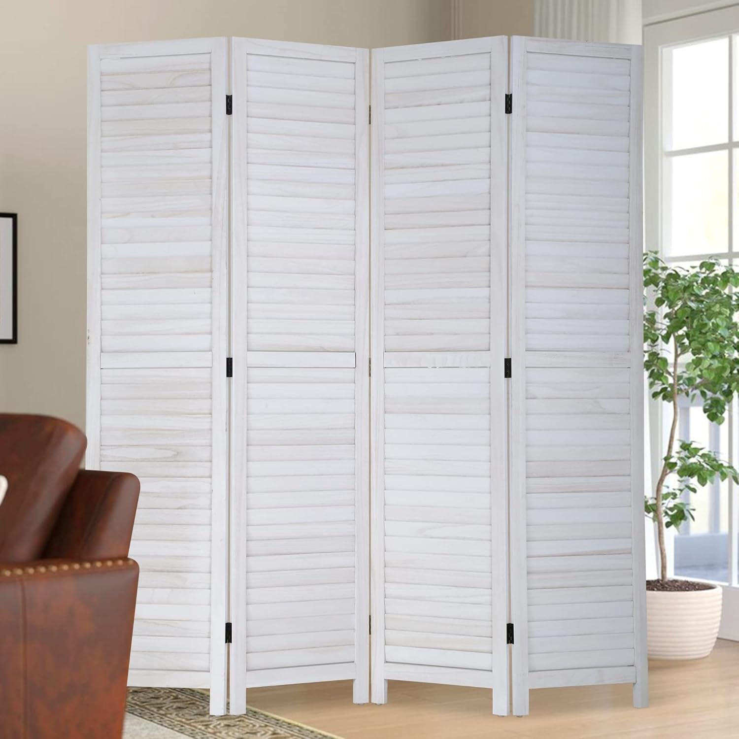 4 Panel Room Divider Wall Screen 5.58FT Tall Folding Wood Frame Privacy ...
