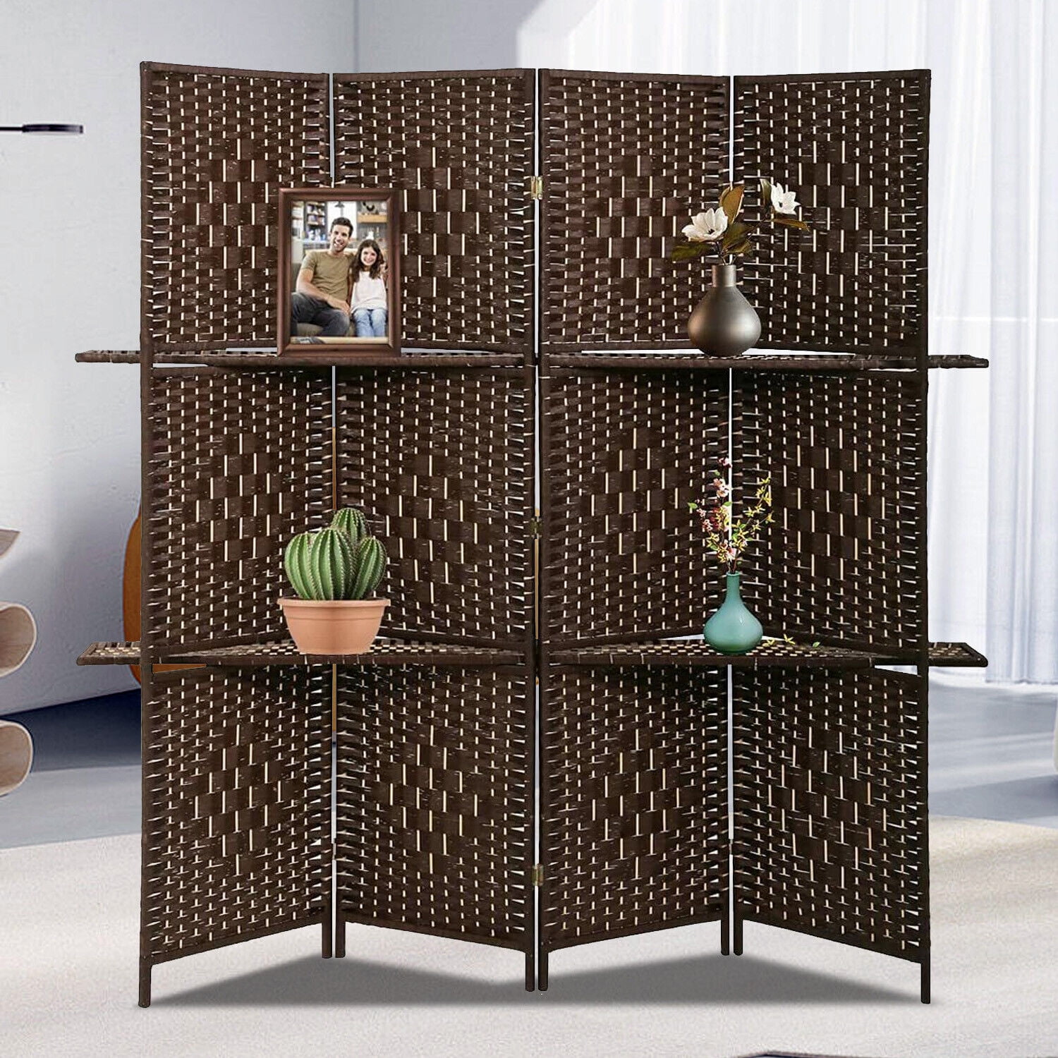 4 Panel Room Divider Wooden Screen Folding Privacy Portable Partition ...