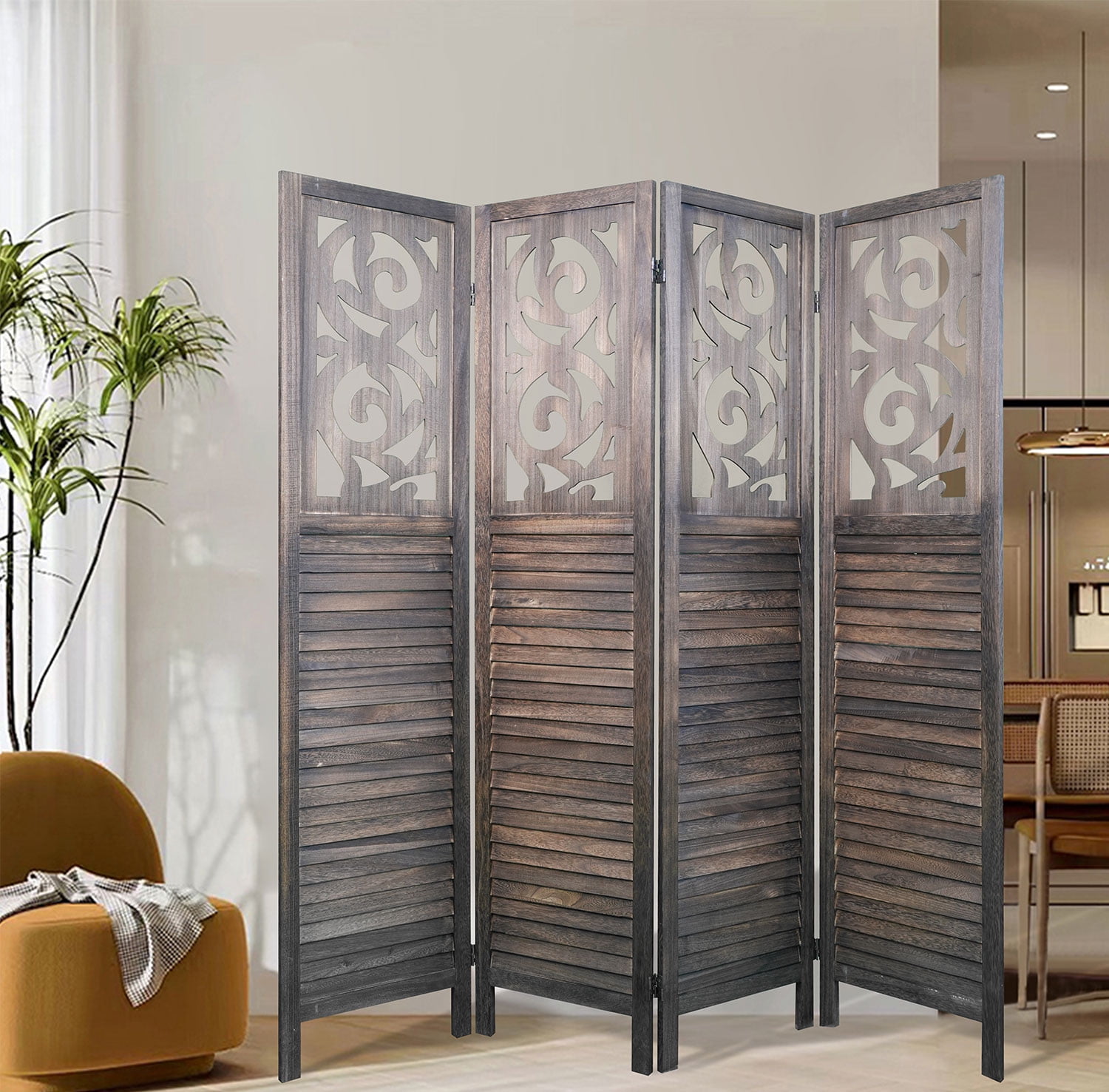 4 Panel Room Dividers, 6FT Carved Wood Room Divider Partition Room ...