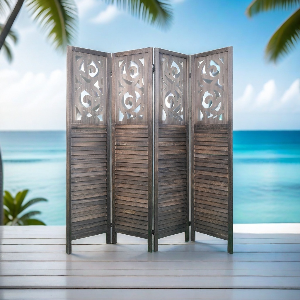 4 Panel Room Dividers, 6FT Carved Wood Room Divider Partition Room ...