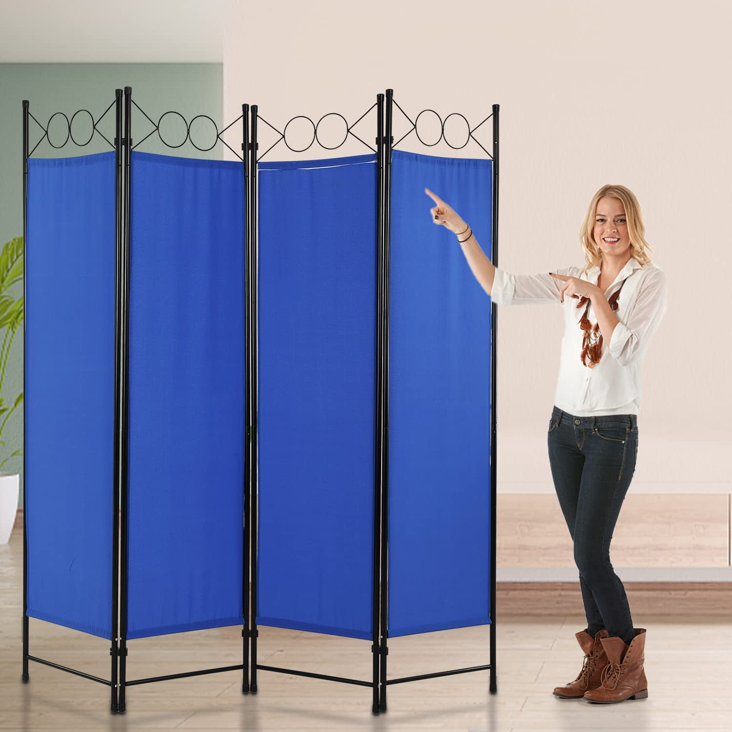 4 Panel Room Dividers Folding Privacy Screens, 68 Inch Tall Steel Frame ...