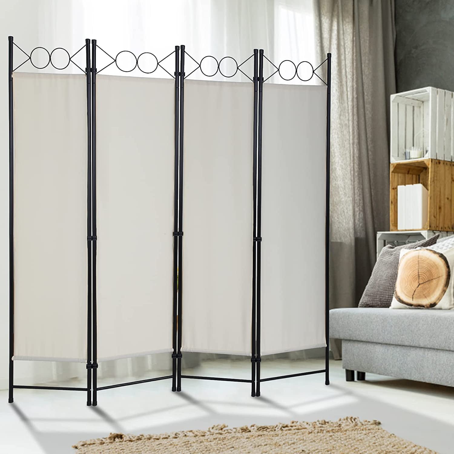 4 Panel Room Dividers Folding Privacy Screens, 68 Inch Tall Steel Frame ...