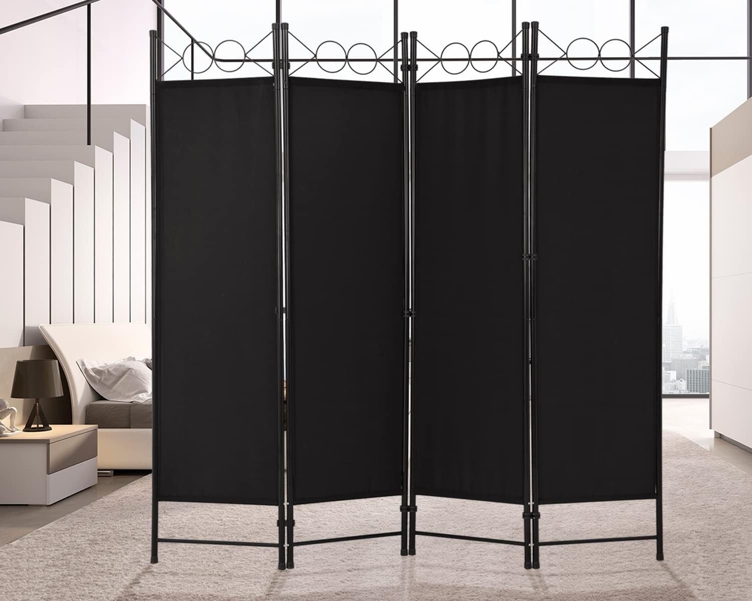 4 Panel Room Dividers Folding Privacy Screens, 68 Inch Tall Steel Frame ...