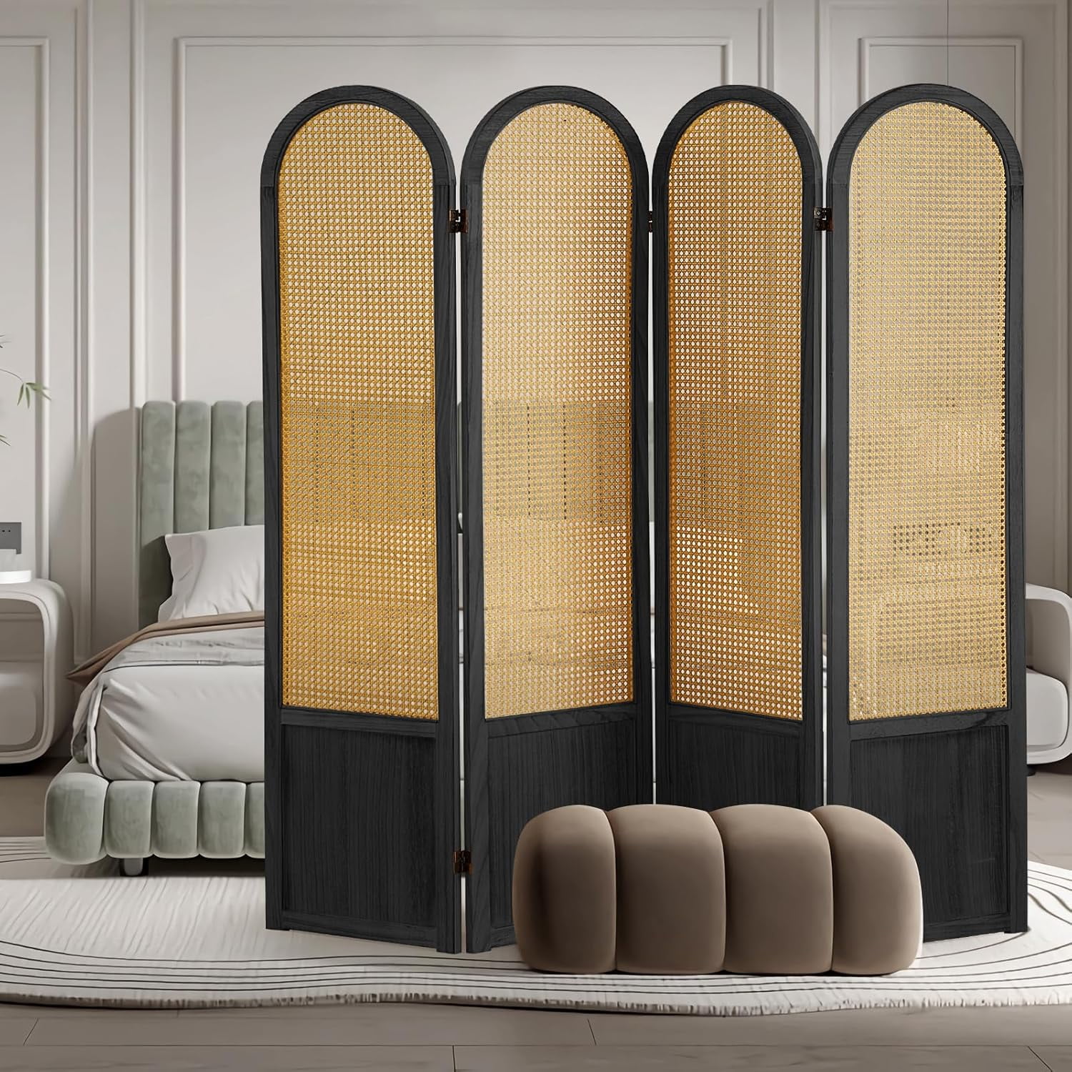 4 Panel Room Dividers and Folding Privacy Screens, Hand-Made Rattan ...