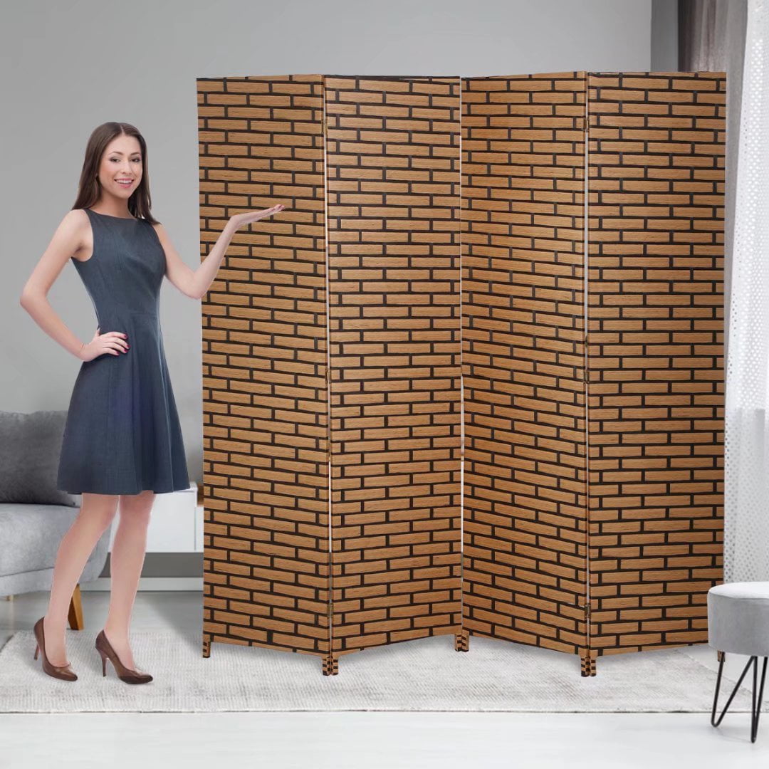 Indoor Decorative 4-Panel Wooden Room Divider, Freestanding Folding ...
