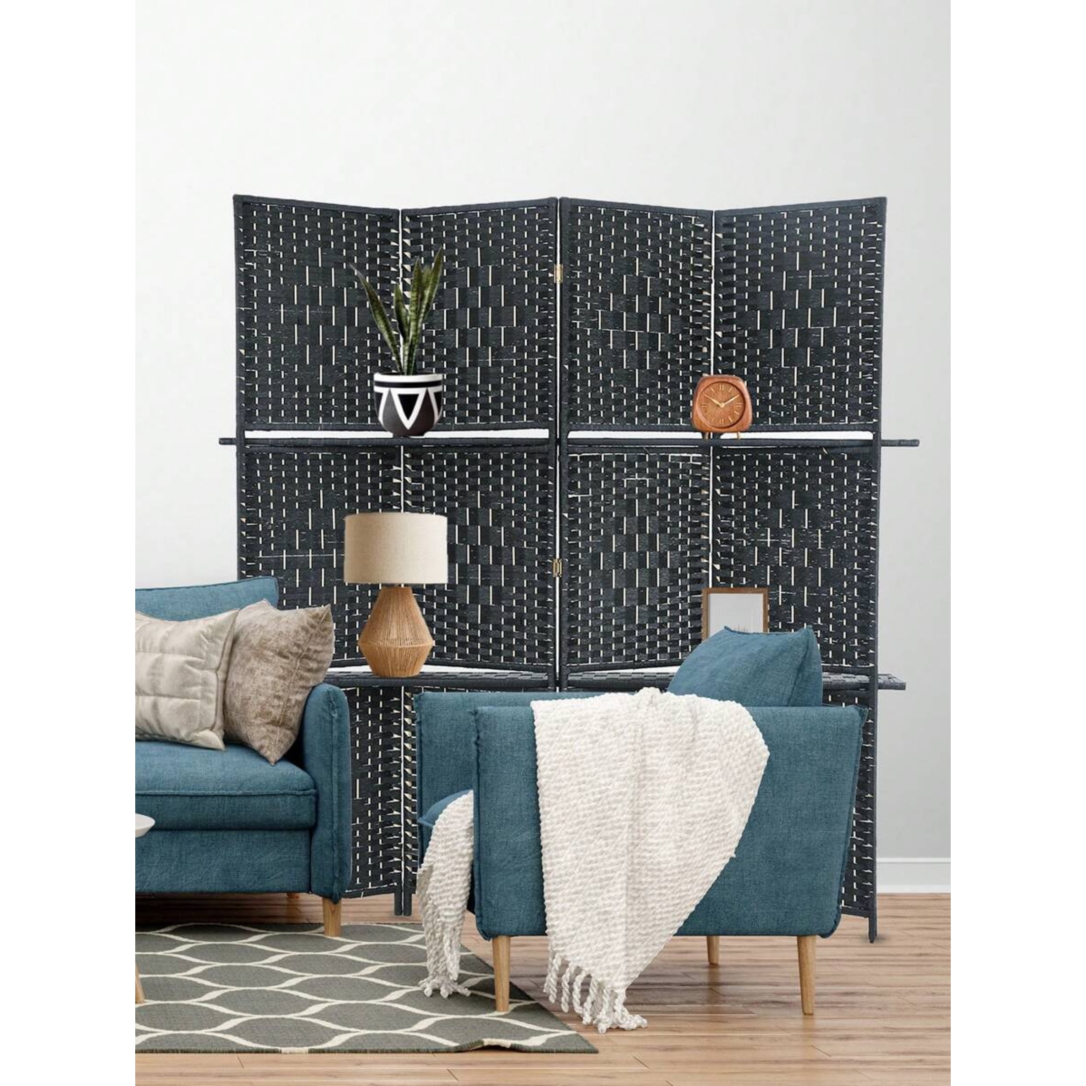 4 Panel Room Screen Divider Wooden Room Divider Folding Portable ...