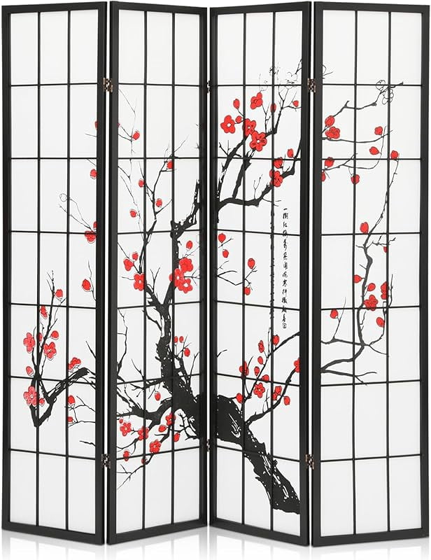 4-Panel Shoji Japanese Screen Room Divider, Folding Privacy Screen Room ...