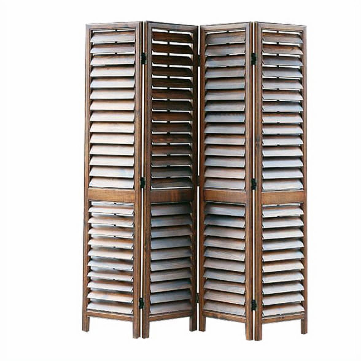 4 Panel Shutter Design Wooden Screen with Straight Legs, Gray and Brown ...