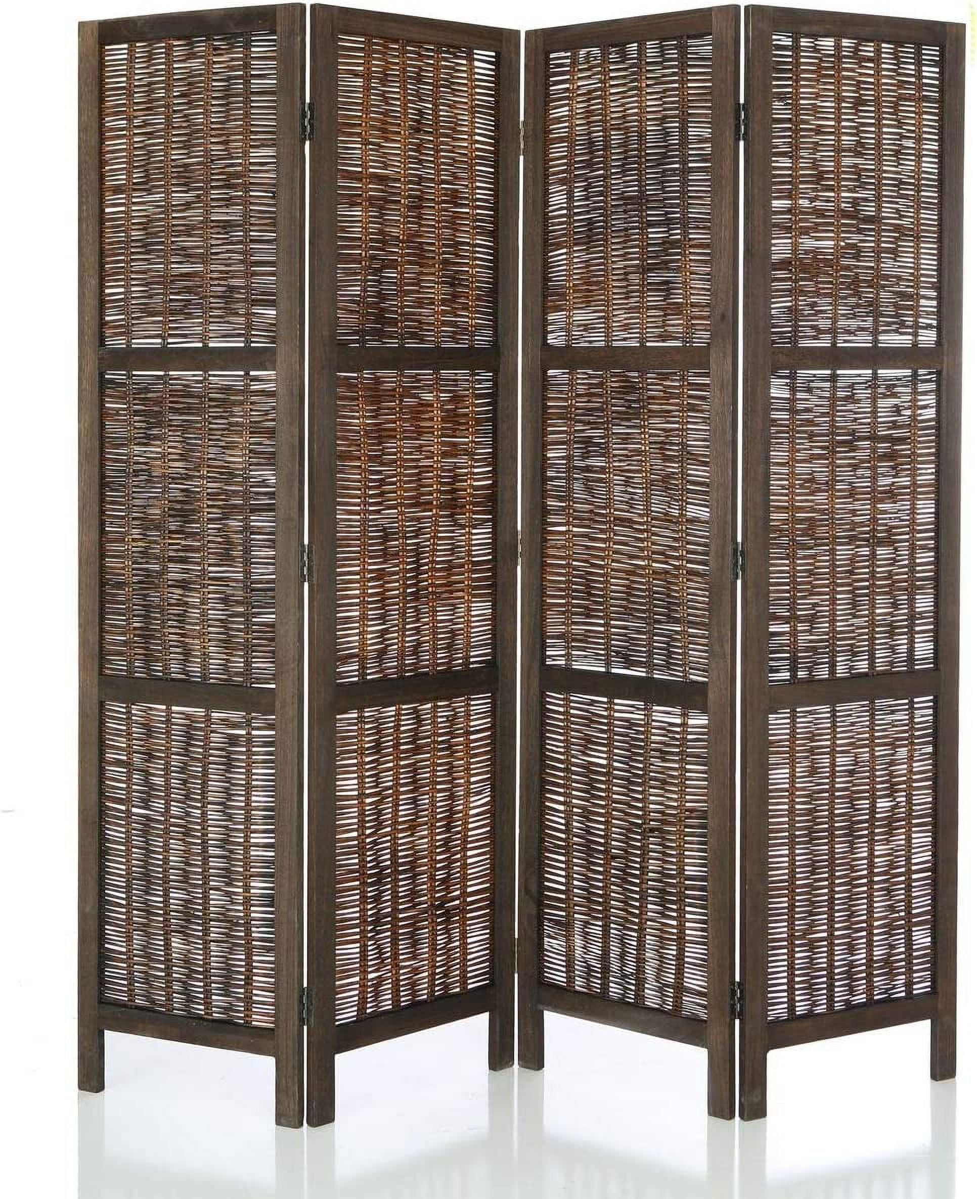 4 Panel Wicker Screen Room Divider Antique Finish 67" High x 64" Wide ...