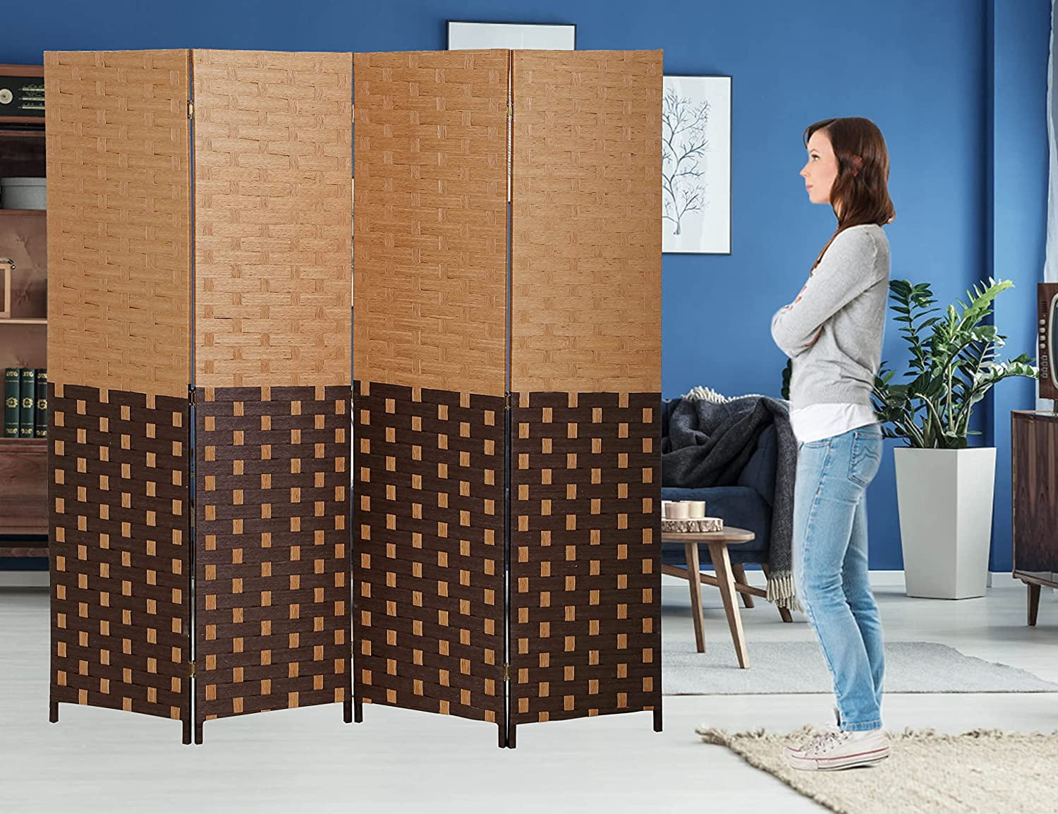 4 Panel Wood Room Divider - 6 Ft Tall Privacy Wall Divider - Portable ...