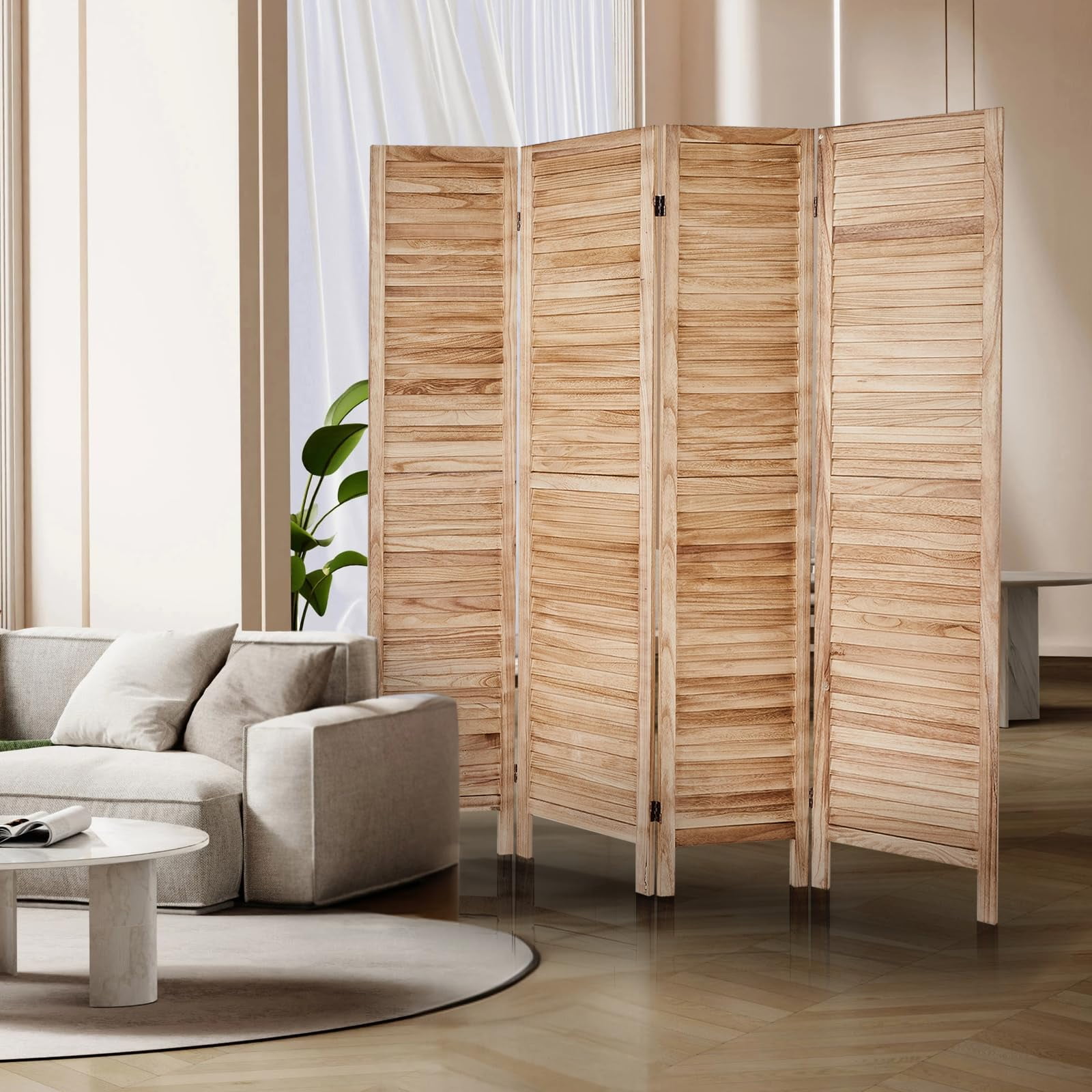 4 Panel Wood Room Divider,Freestanding Louvered Divider Screen for ...