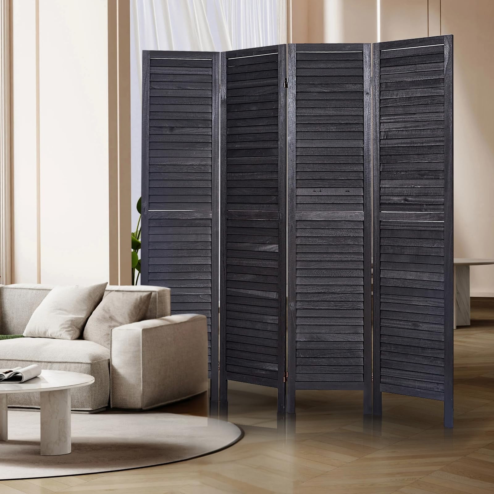 4 Panel Wood Room Divider,Freestanding Louvered Divider Screen for ...