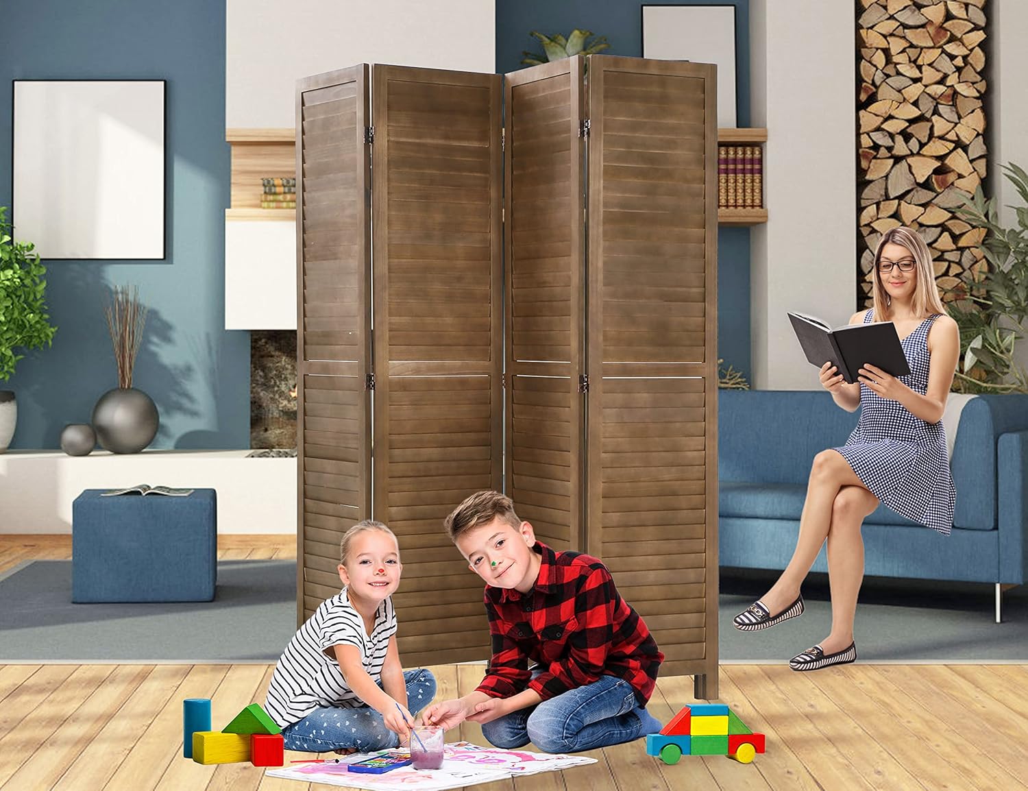 4 Panel Wood Room Dividers and Folding Privacy Screens, 5.75 Ft Tall 5. ...