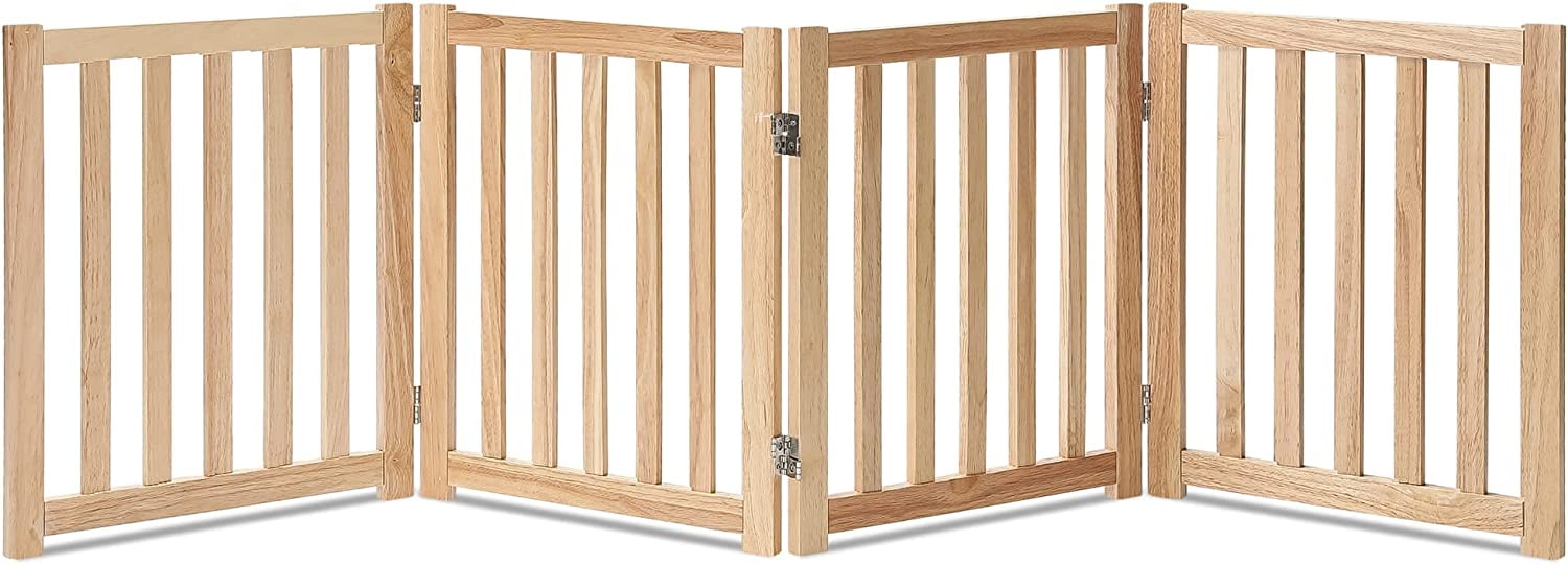 4-Panel Wooden Free Standing Foldable Dog Gate – 24" High, Extra Wide ...