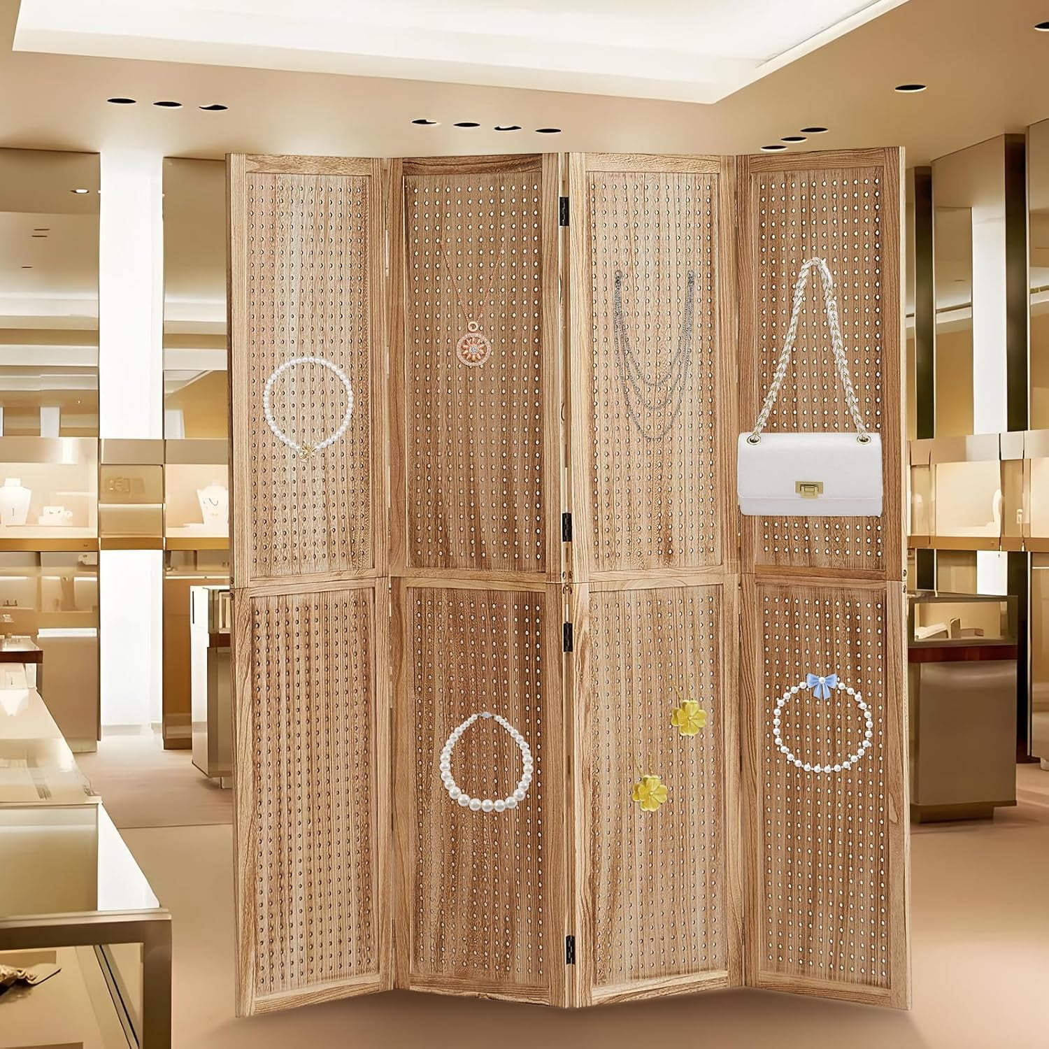 4 Panel Wooden Room Dividers, 5.6FT High Plug-in Folding Screen Made of ...